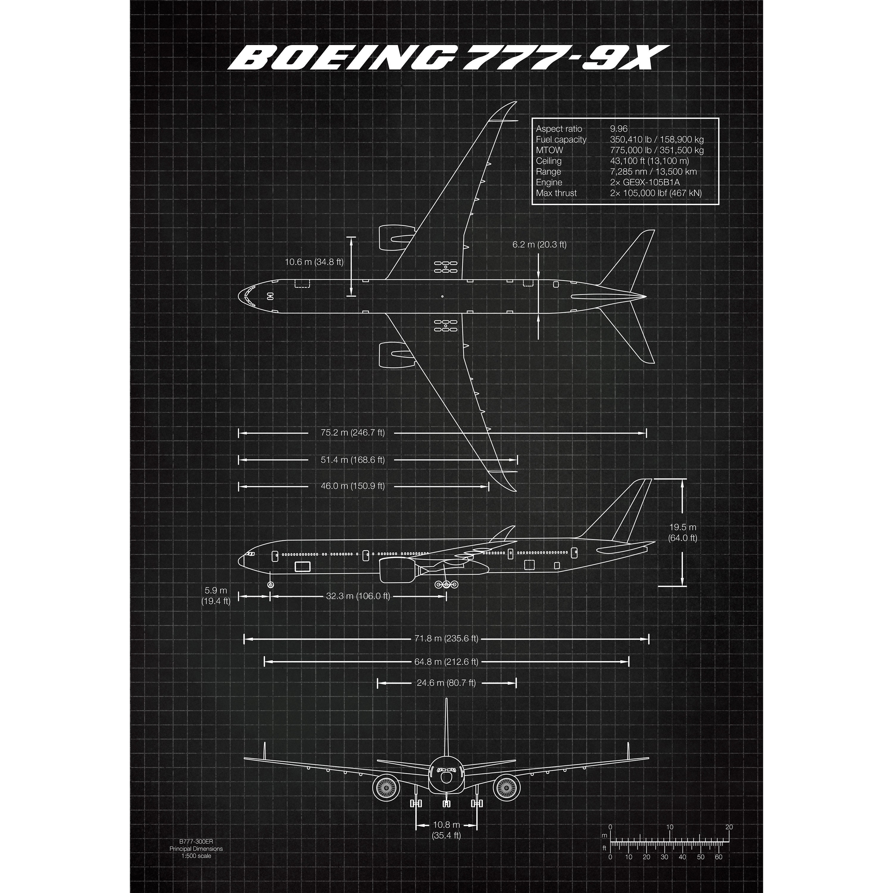 Boeing B777-9X Poster Aircraft Design Blueprint Wall Art Print - Etsy ...
