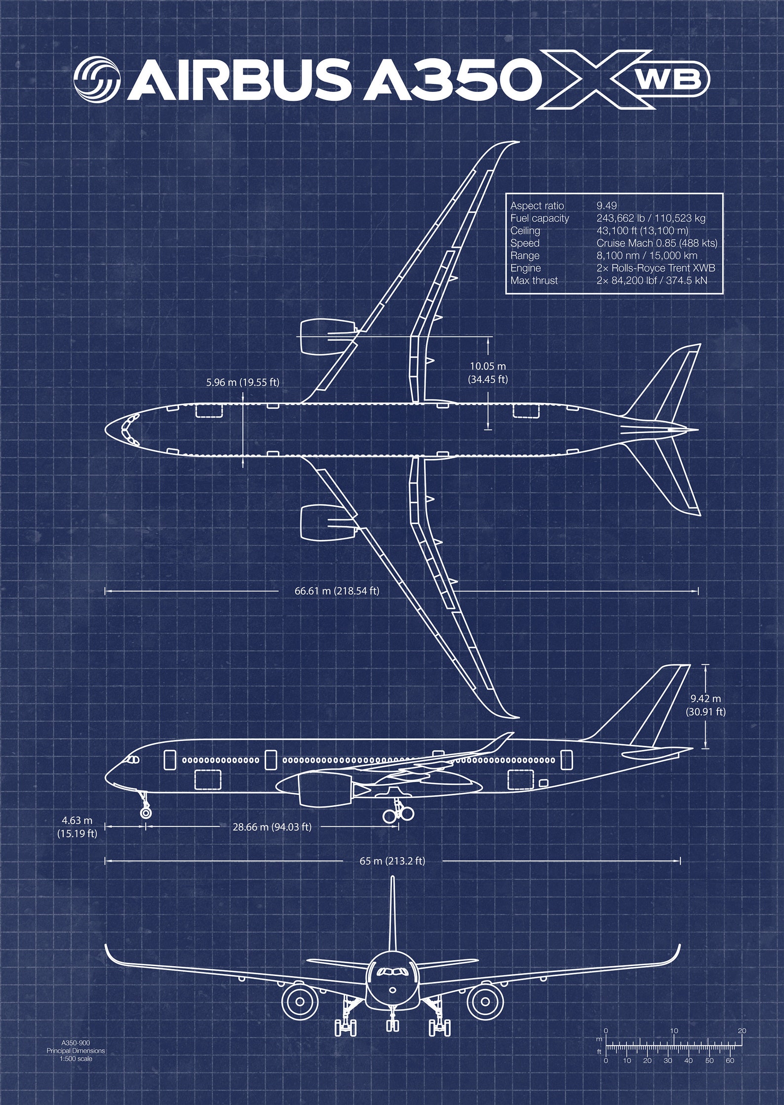 Airbus A350 XWB Poster Design Blueprint Wall Art Dimension - Etsy