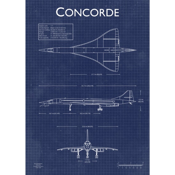 Concorde Poster Design Blueprint Wall Art Supersonic Jet - Etsy España