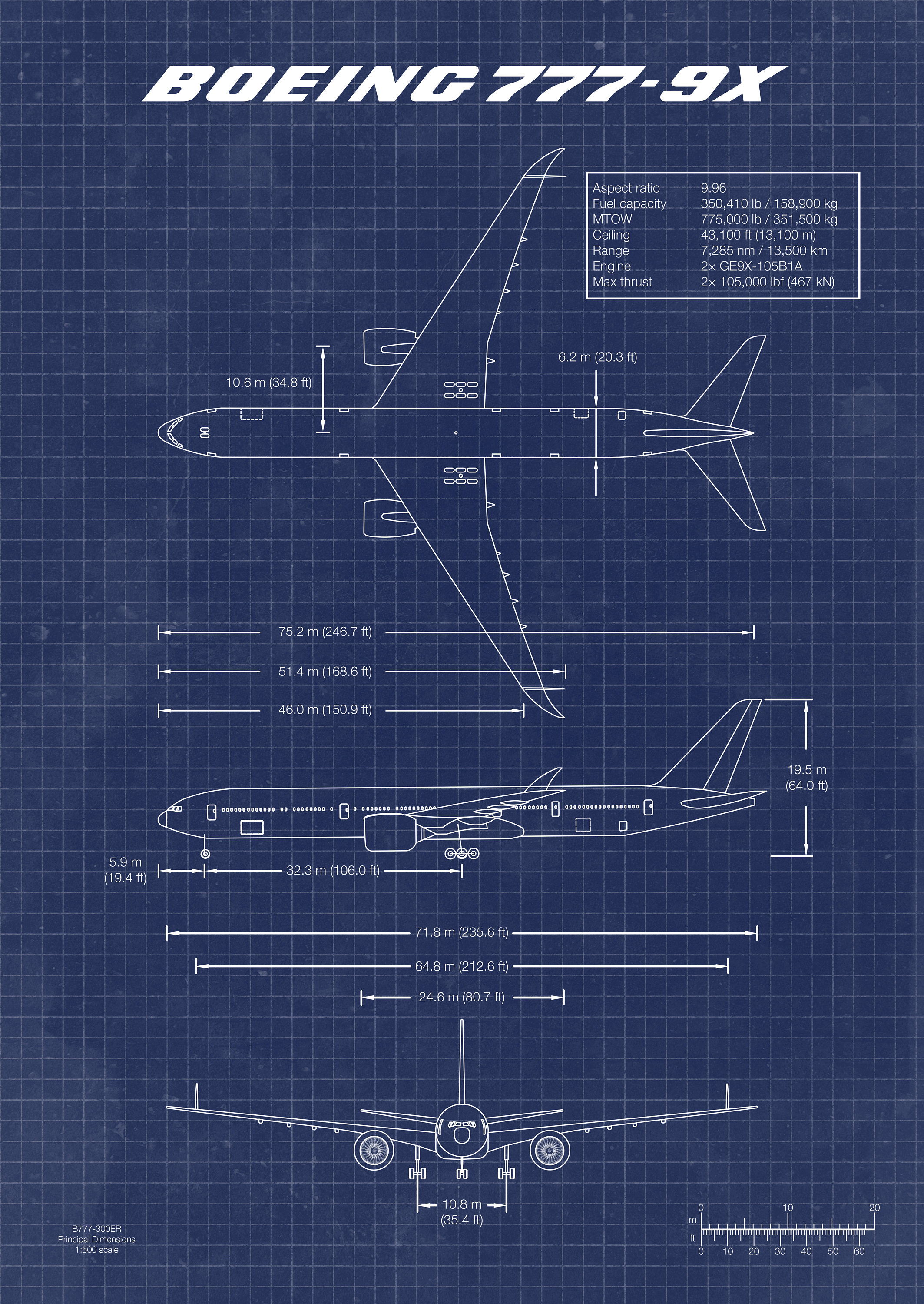 Boeing B777-9X Poster Aircraft Design Blueprint Wall Art Print - Etsy ...