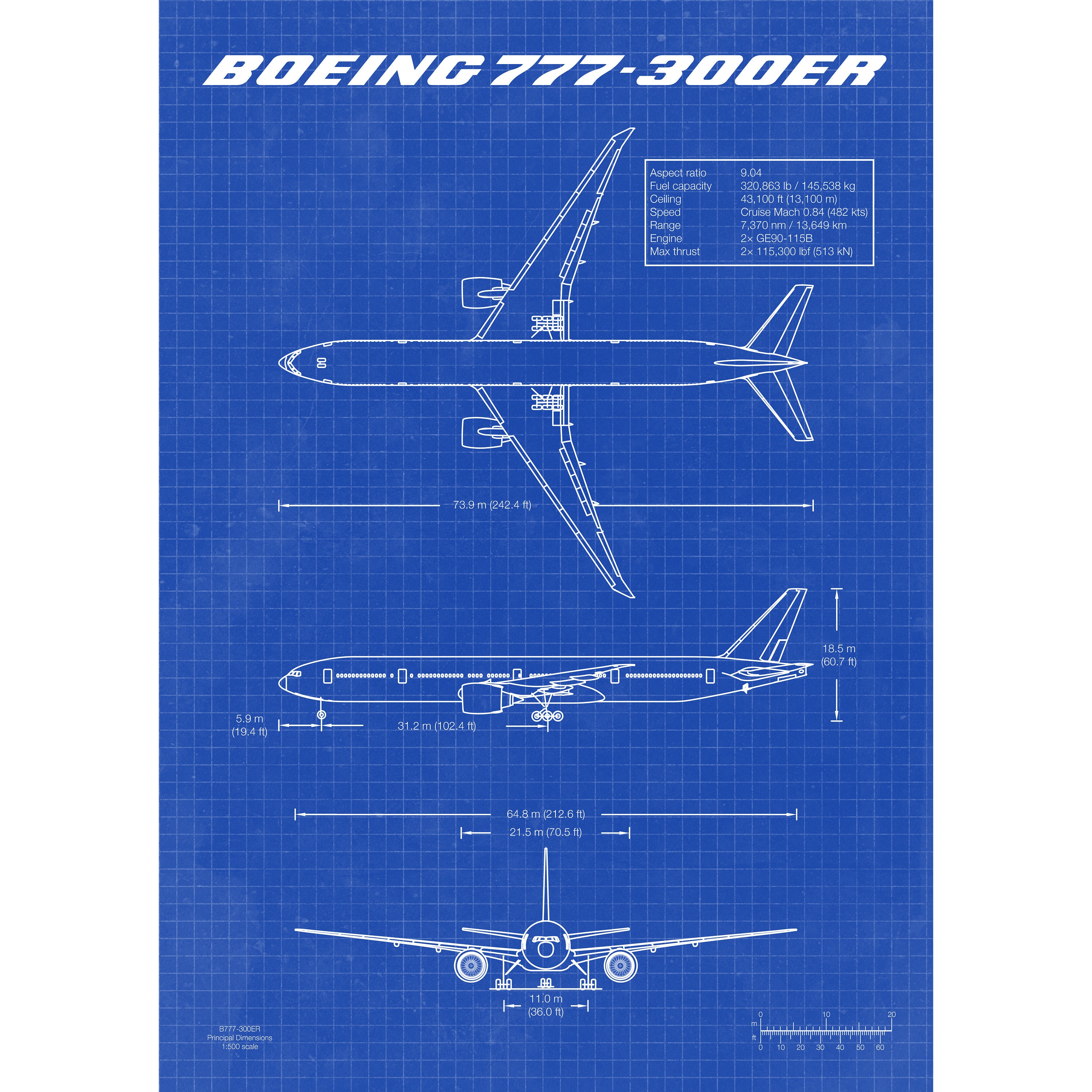 Home & Living Poster Boeing 777-300 Blueprint Home Décor etna.com.pe