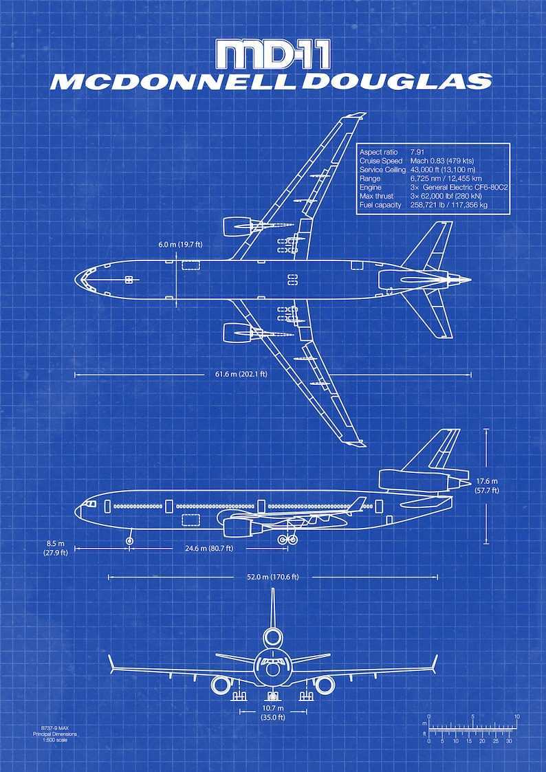 Mcdonnell Douglas MD11 Poster Design Blueprint Wall Art MD-11 - Etsy Israel
