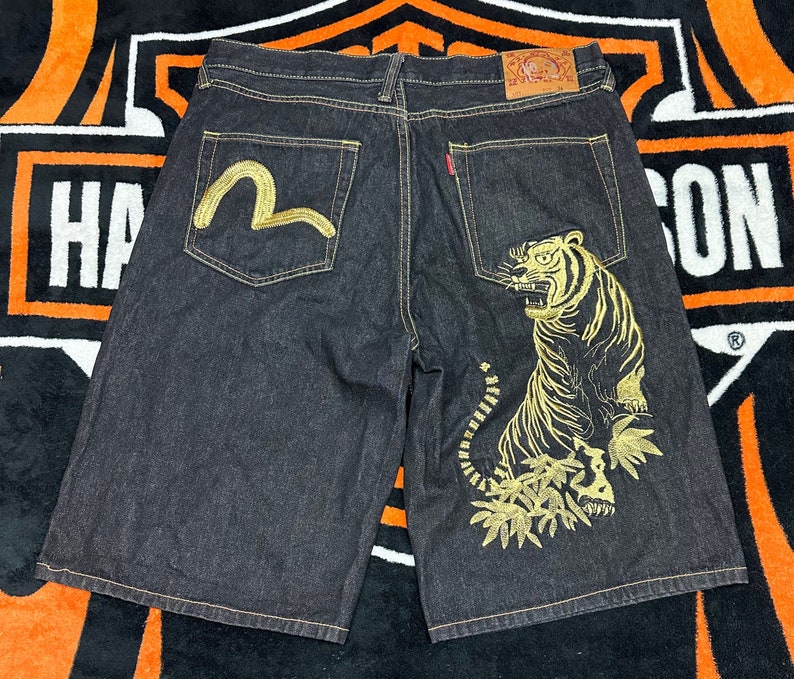 Y2K 2000s Evisu Embroidered Tiger Jean Shorts Jorts Baggy - Etsy