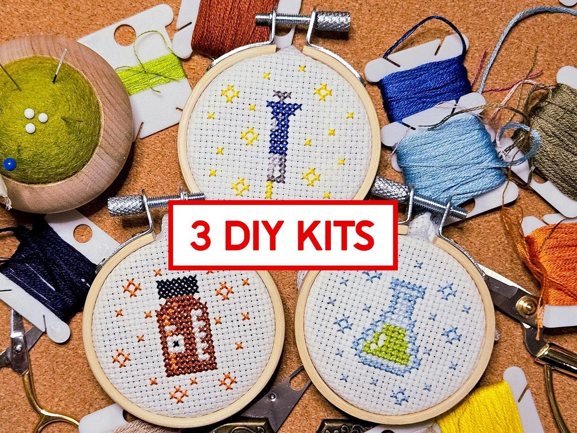 3 Minis Cross Stitch Kit - Chemistry // Laboratory // Lab Gift ...