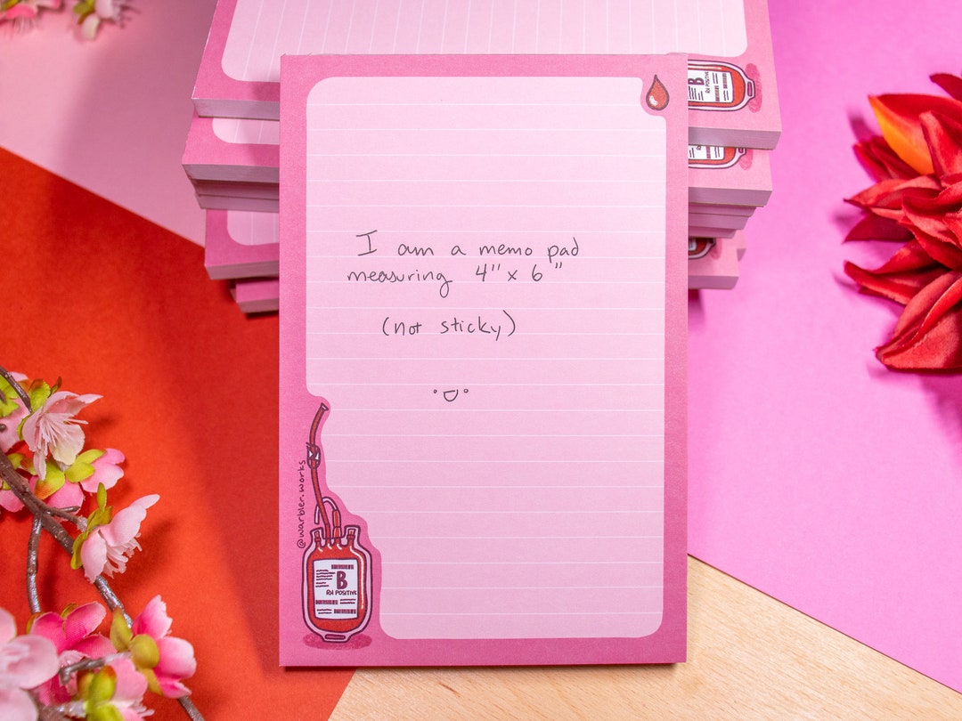 Blood Bank Memo Pad // Lined Memo // Blood Bag // Transfusion ...