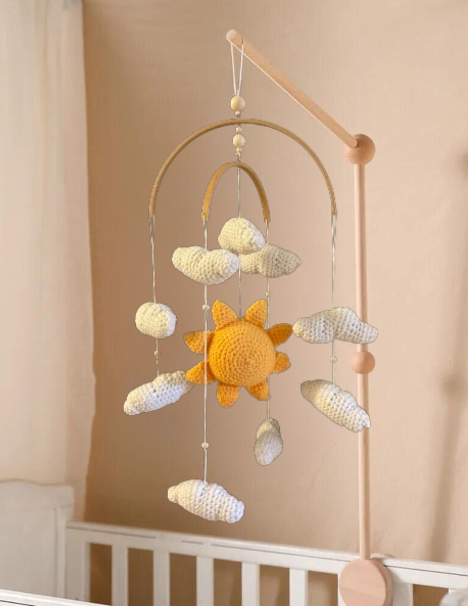 DIY Crochet Mobile Kit - Sun & Clouds Pattern - Beginner-friendly Craft ...