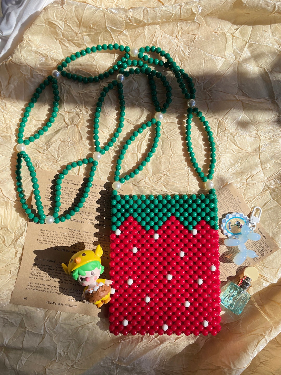 Handmade, Beaded Bag, Strawberry Bag, Luxury Beaded, Round Bead, Bead ...