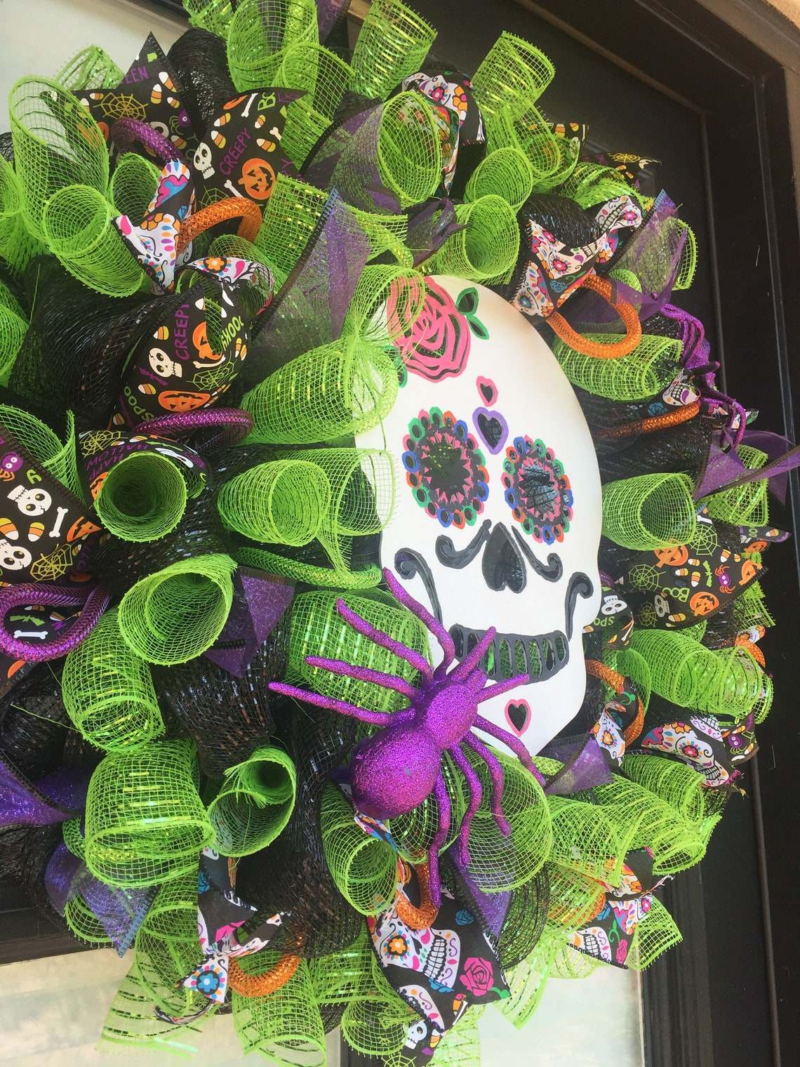 Day of the Dead Wreath Halloween Front Door Wreath Green - Etsy