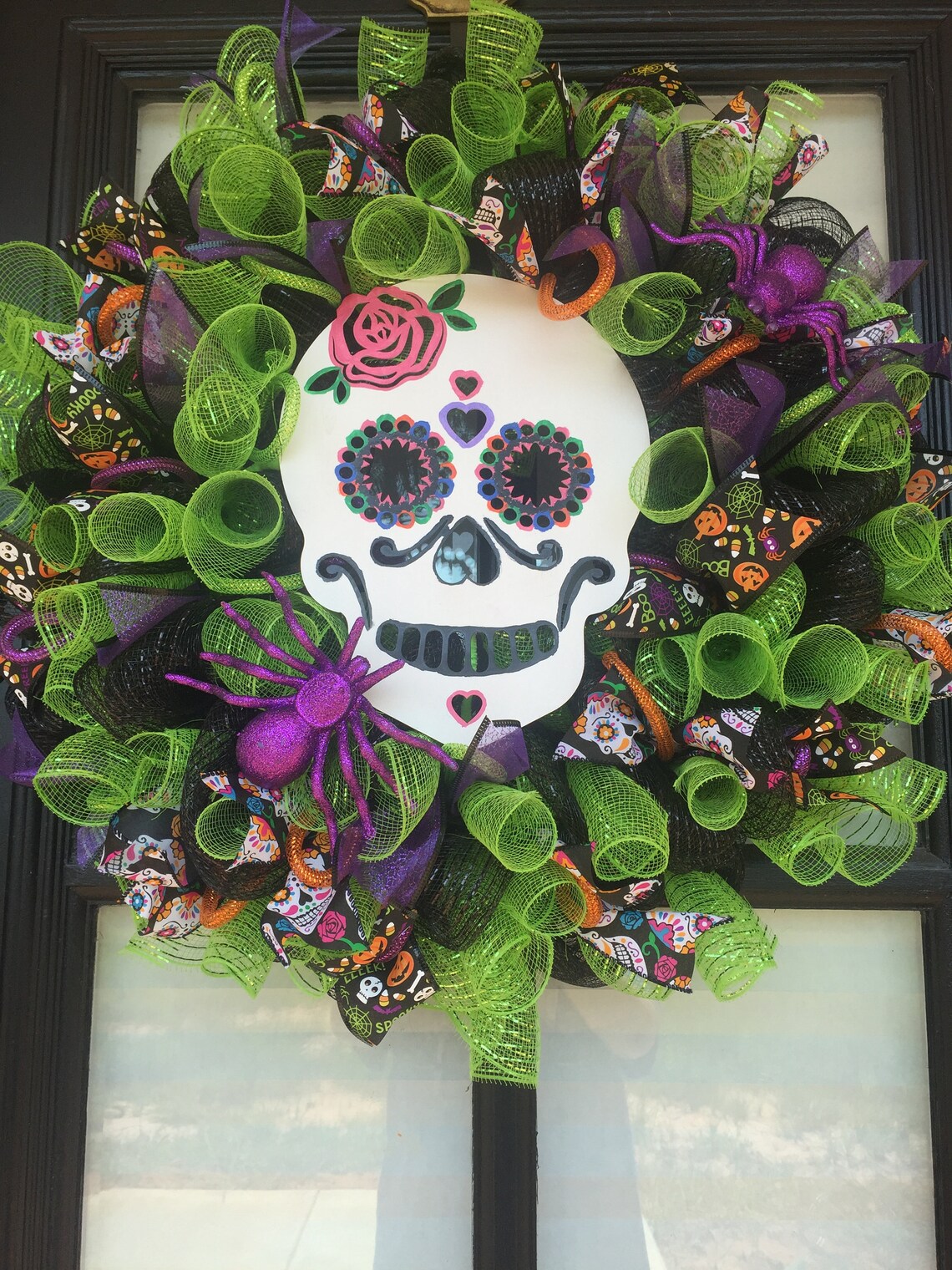 Day of the Dead Wreath Halloween Front Door Wreath Green - Etsy