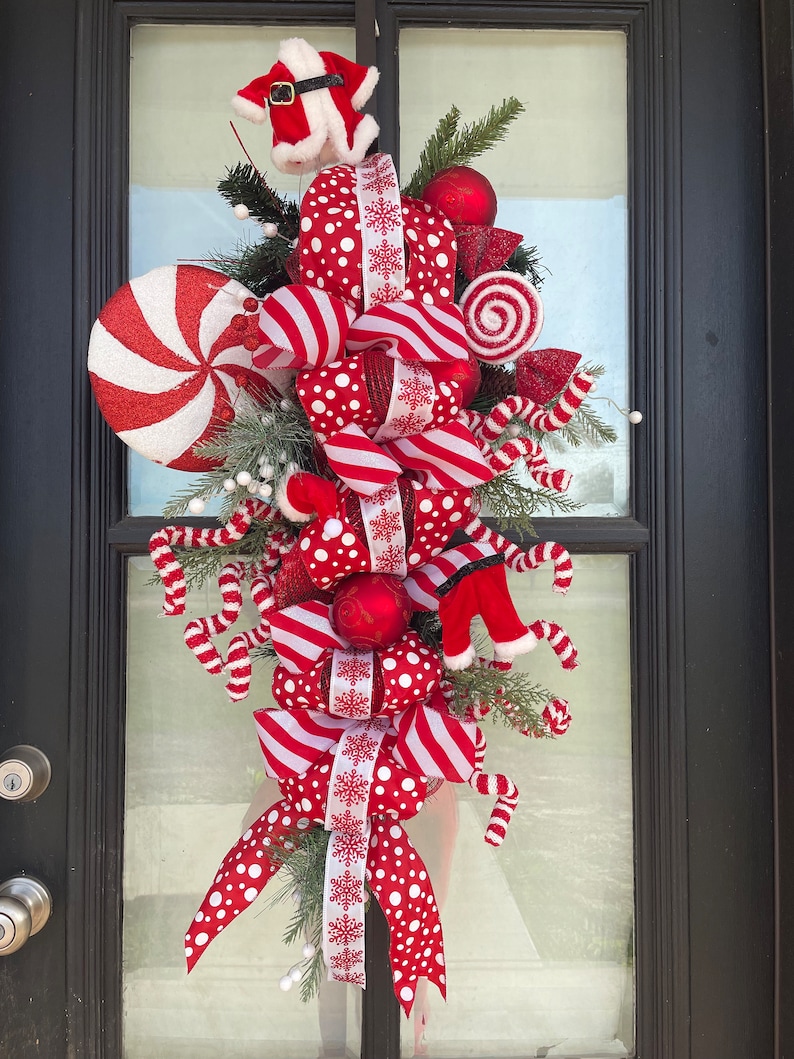 Christmas Wreath, Door Swag, Peppermint Wreath, Holiday Wreath, Candy ...