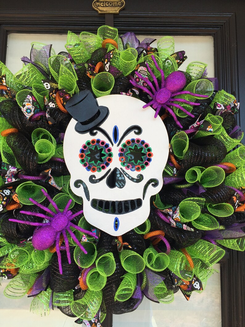 Day of the Dead Wreath Halloween Front Door Wreath Green - Etsy