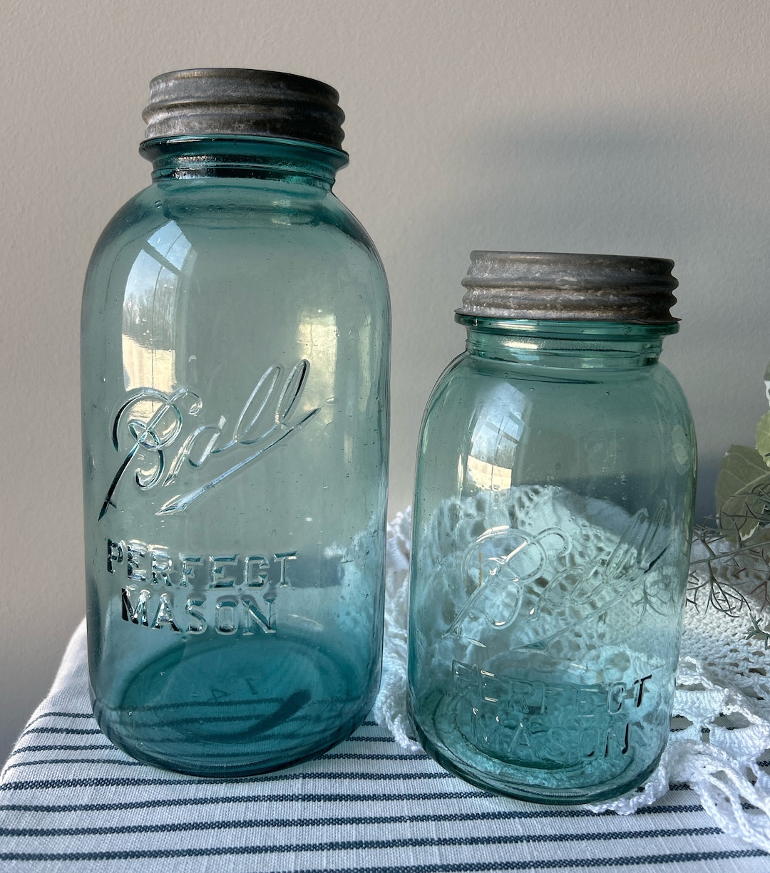 Antique Blue 1910 1923 Ball Jars Half Gallon and Quart Mason Jar With ...