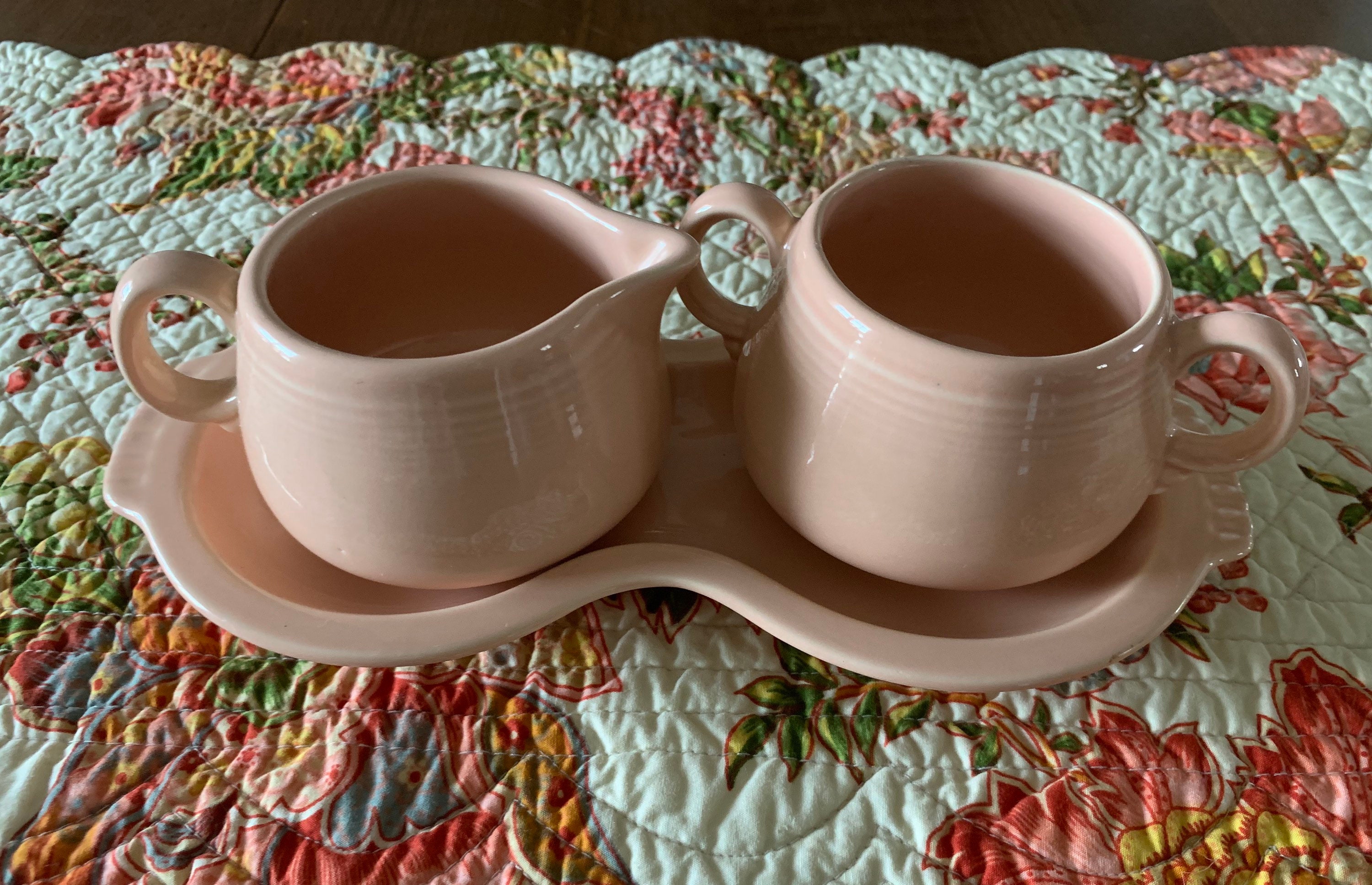 Vintage Fiesta Creamer & Sugar Set Pink Apricot With Tray - Etsy