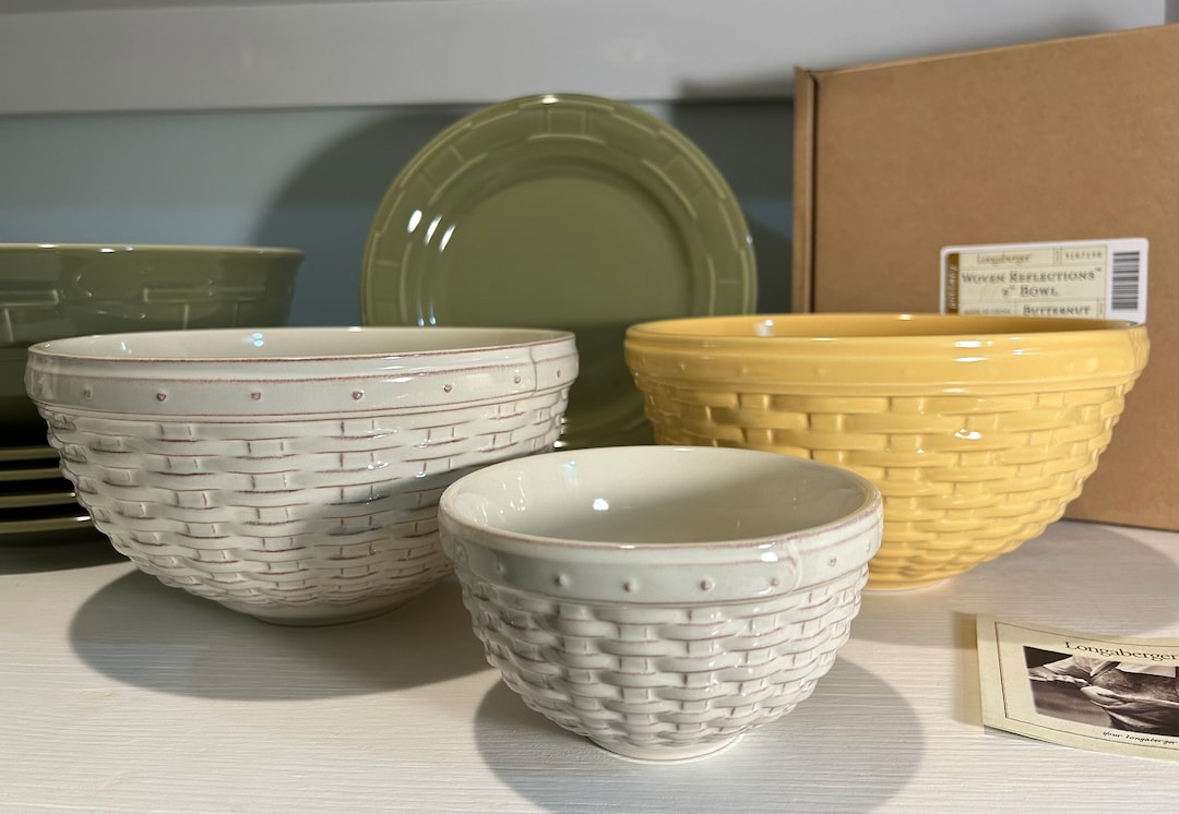 Longaberger Pottery Mixing Bowls Large & Small Cream Butternut Yellow ...