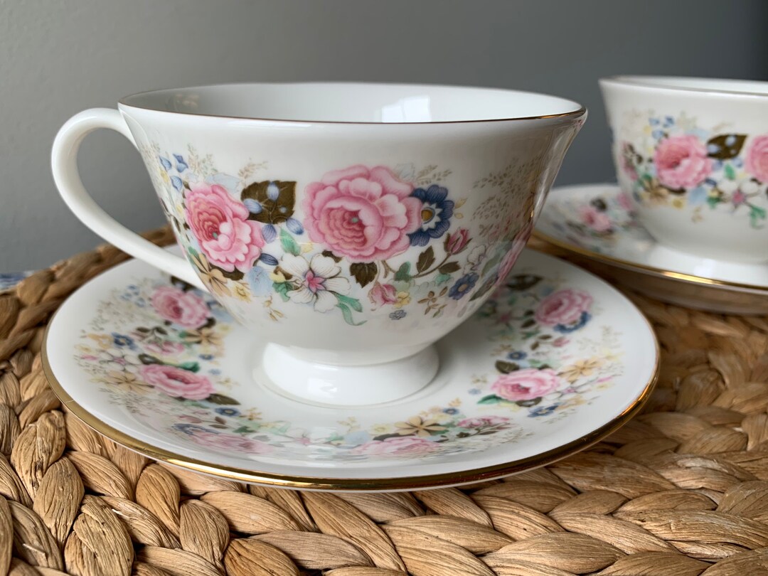 Vintage English Tea Cup Set Pink Floral Staffordshire Fine - Etsy