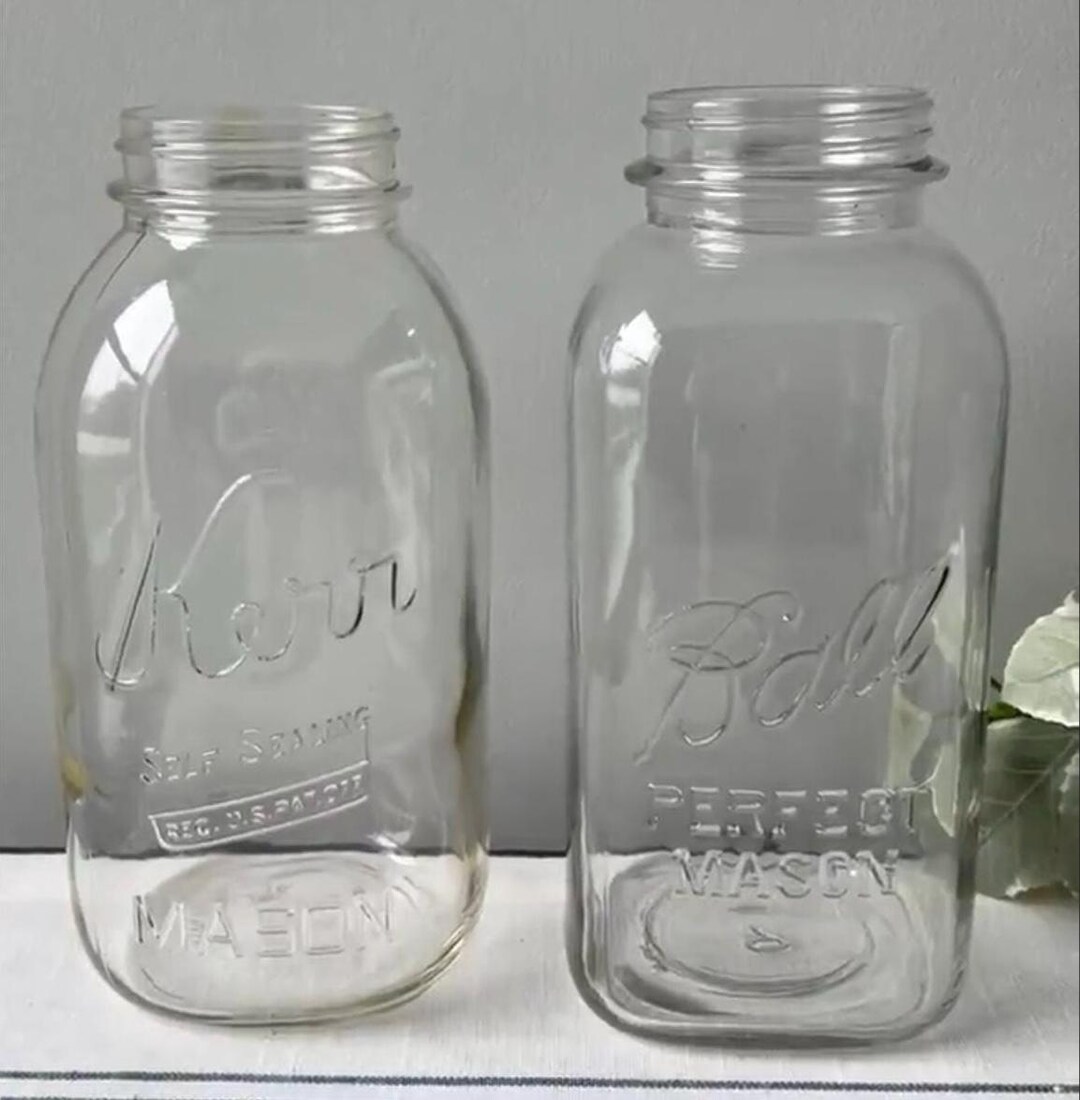 Vintage Clear Half Gallon Mason ~ Square Shoulder Ball Jar & Kerr Jar ...