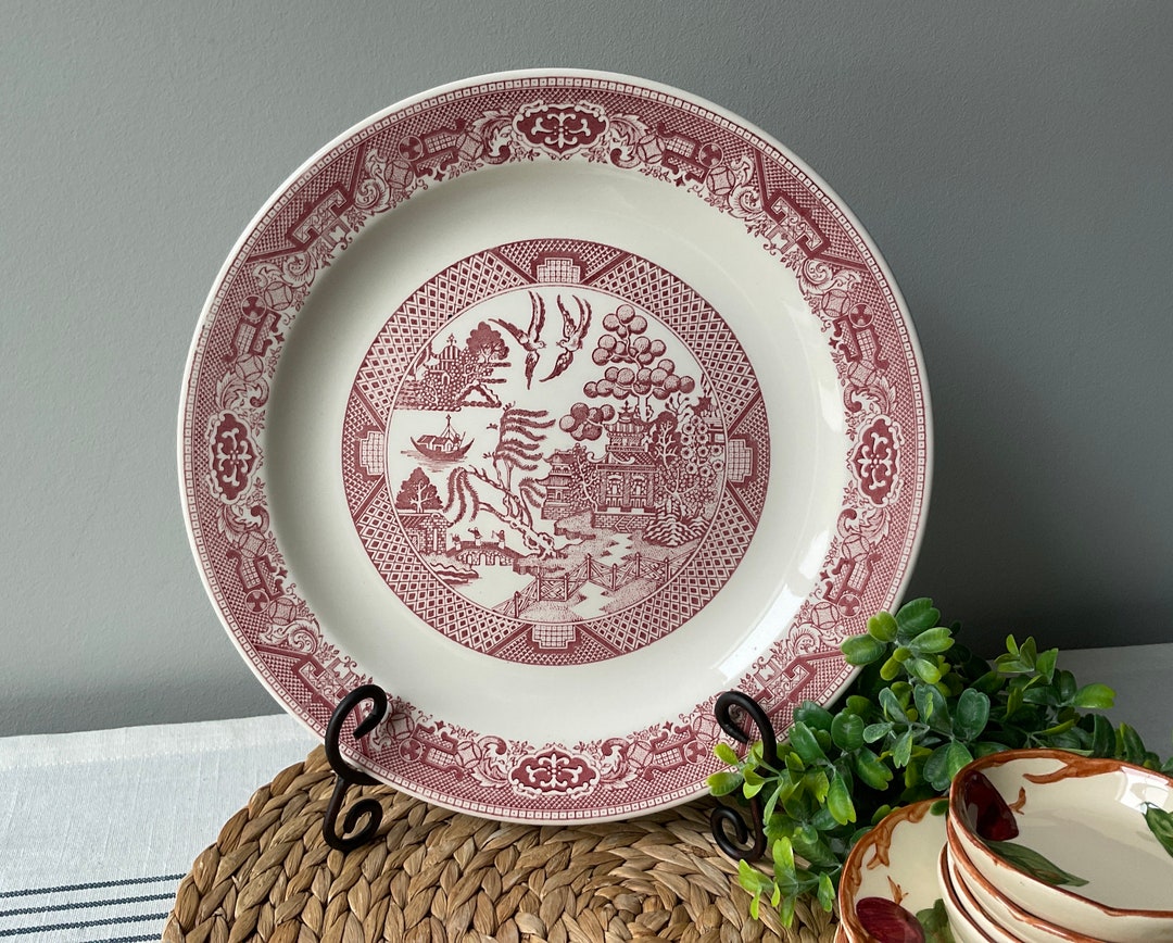 Red Willow Ware 12 Plate Vintage Pink Transferware Large Chop Plate Red ...