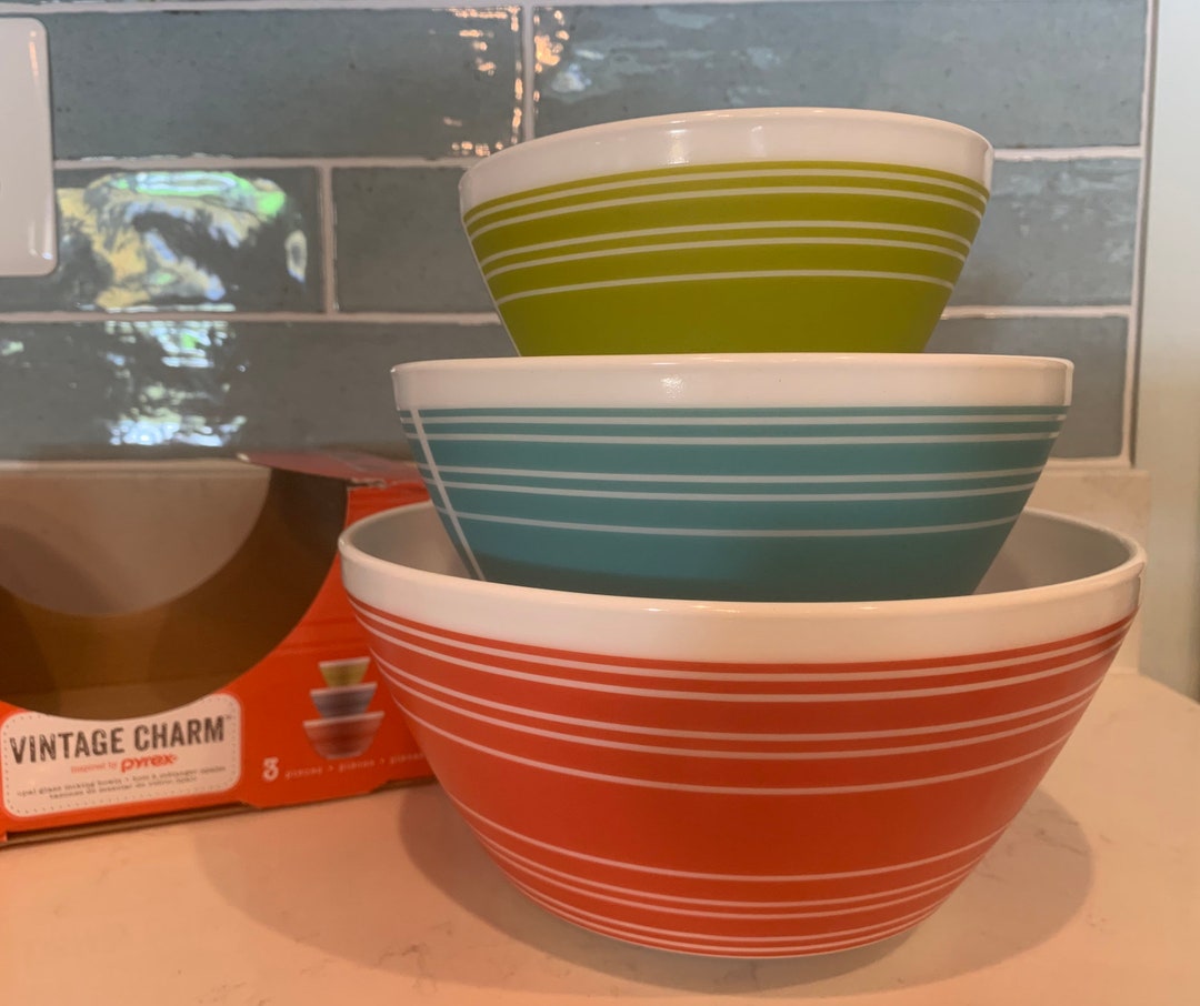 PYREX Mixing Bowls Set of 3 Vintage Charm Inspired by Pyrex Striped ...