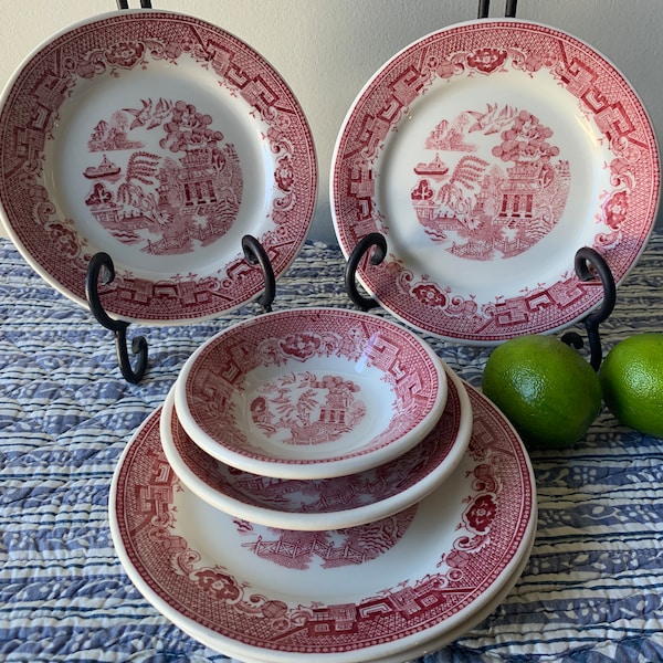 Willow Red China Plates Transferware - Etsy