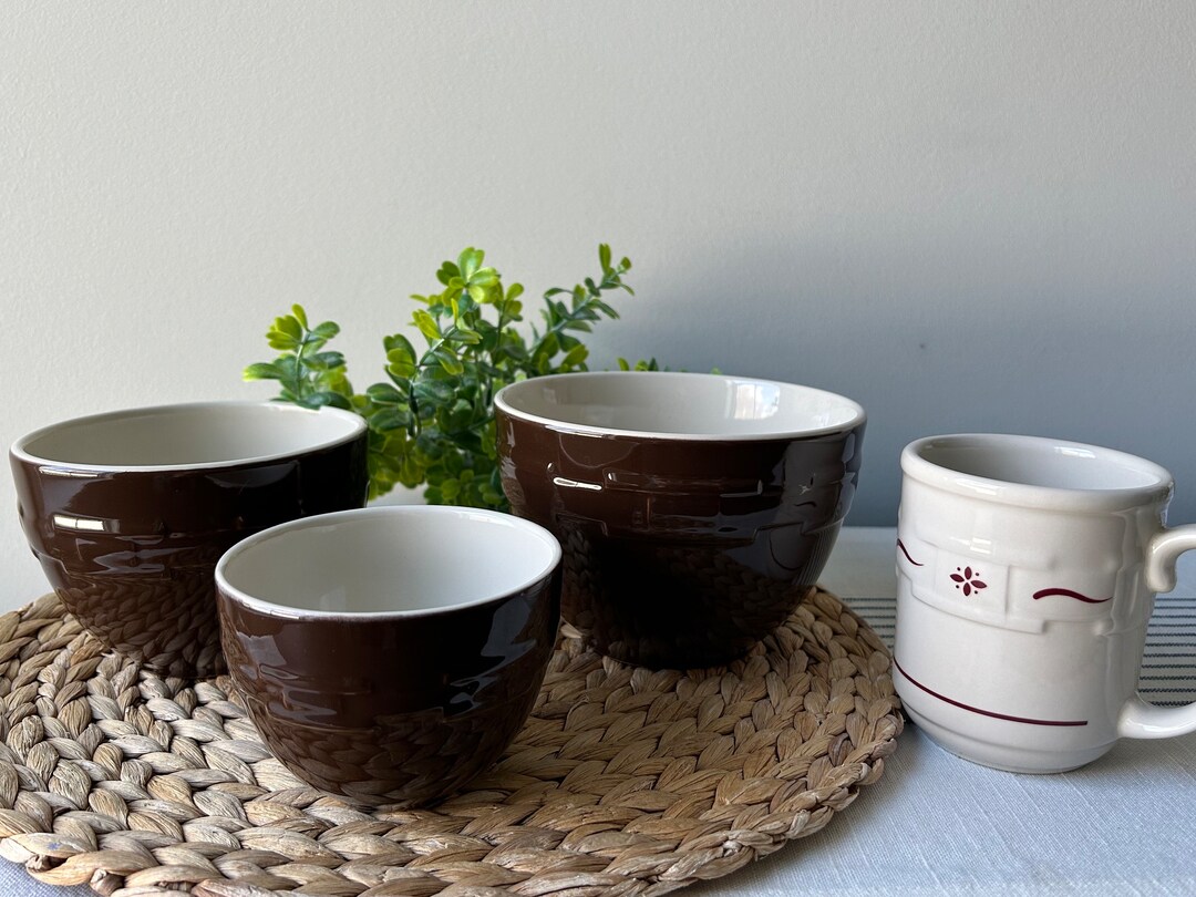 Longaberger Pottery Set of 3 Mixing Bowls Brown Woven Traditions ...