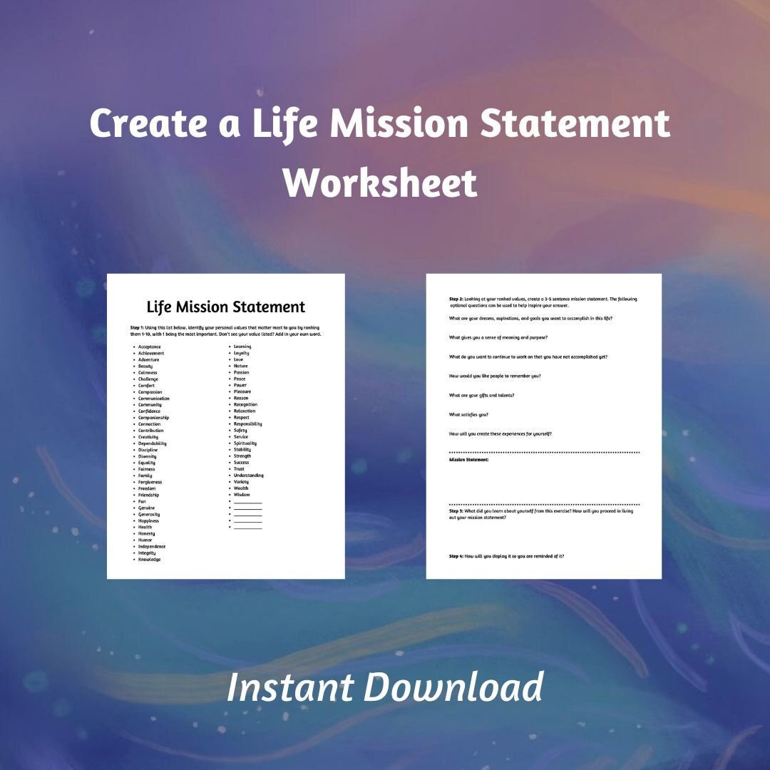 Create a Life Mission Statement Worksheet - Etsy