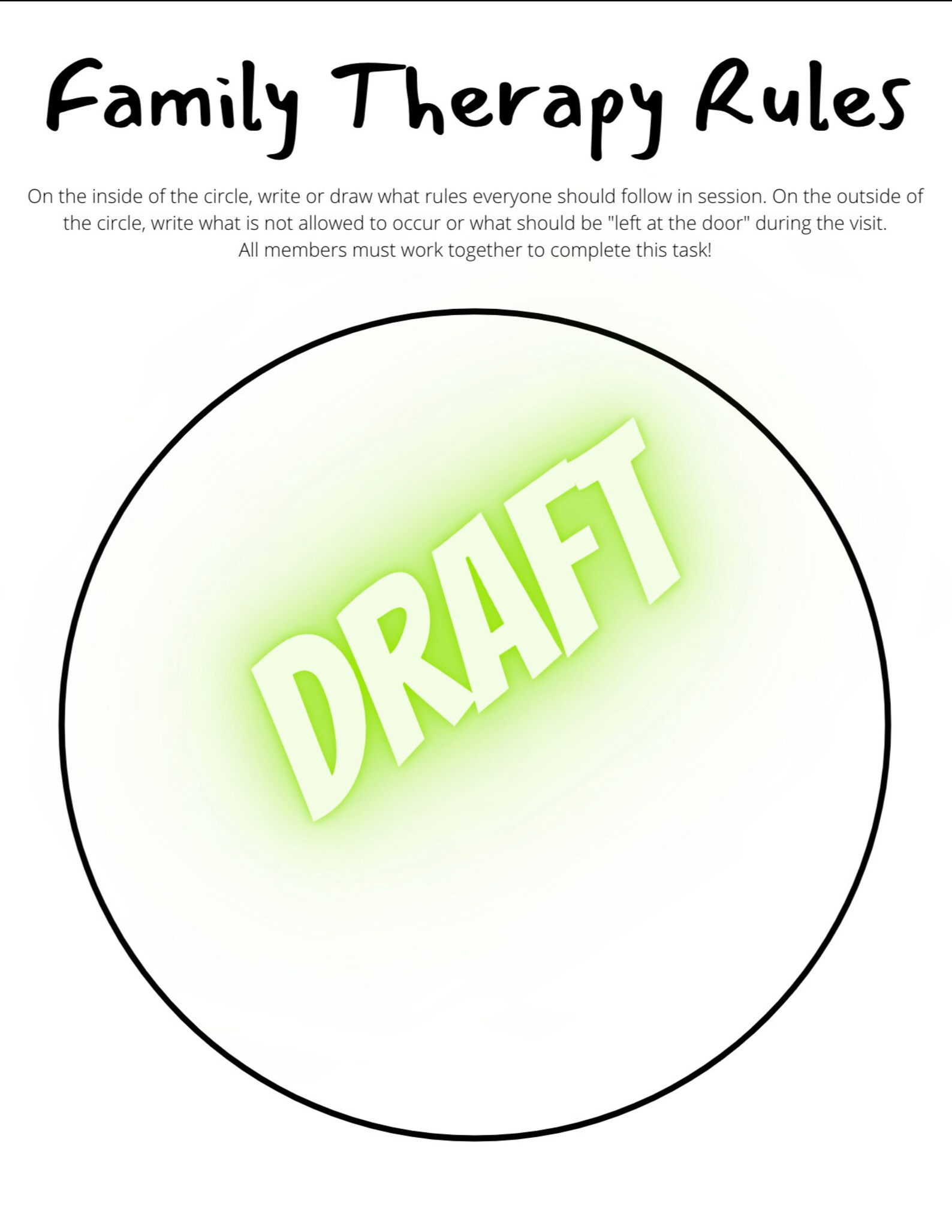 Family Therapy Rules Worksheet Etsy