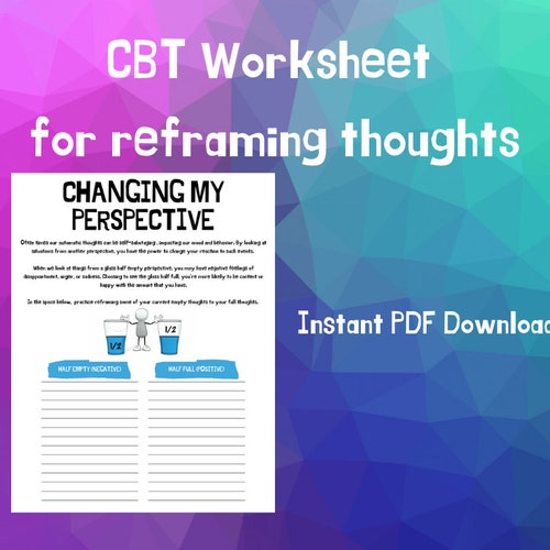 CBT Reframing Thoughts Worksheet - Etsy