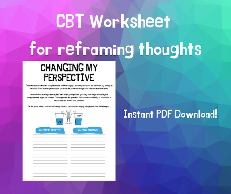 CBT Reframing Thoughts Worksheet - Etsy