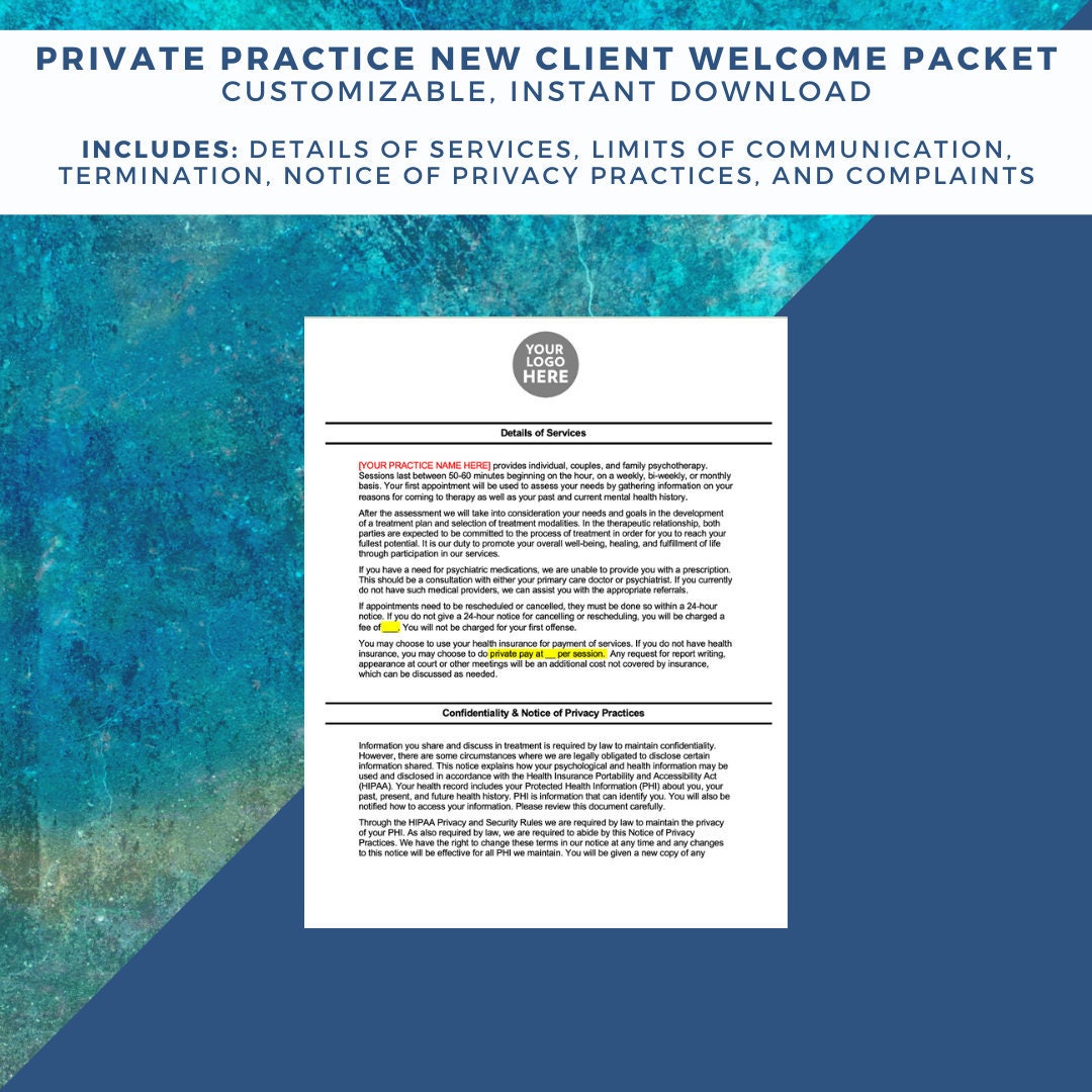 Private Practice New Client Welcome Packet - Etsy