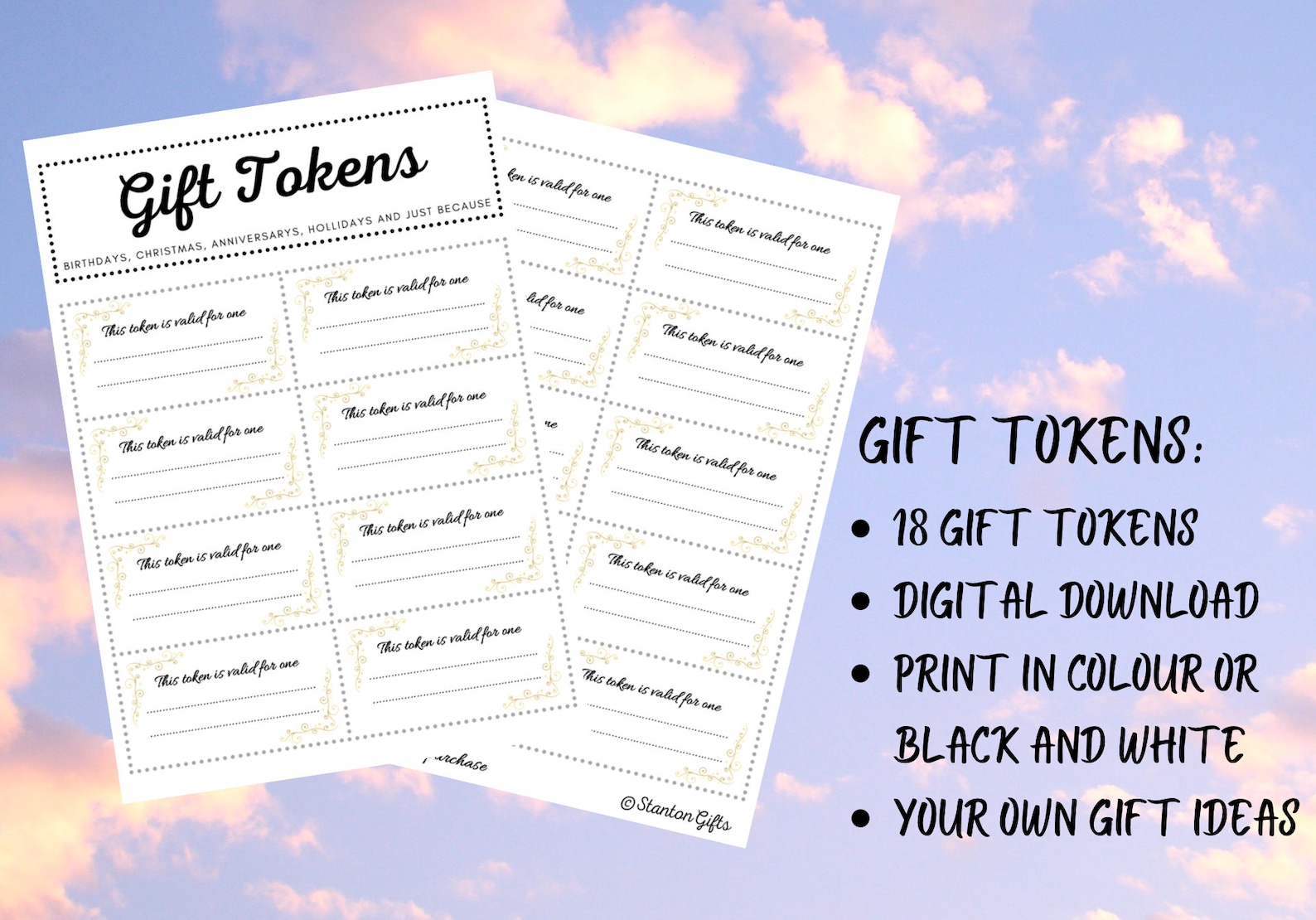 Gift Tokens Digital Download Printable Birthdays | Etsy