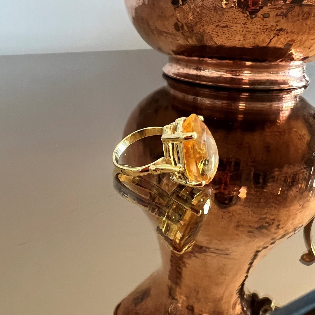 14K Gold Citrine Unique Ring, Personalized Gifts Citrine Ring, Yellow ...