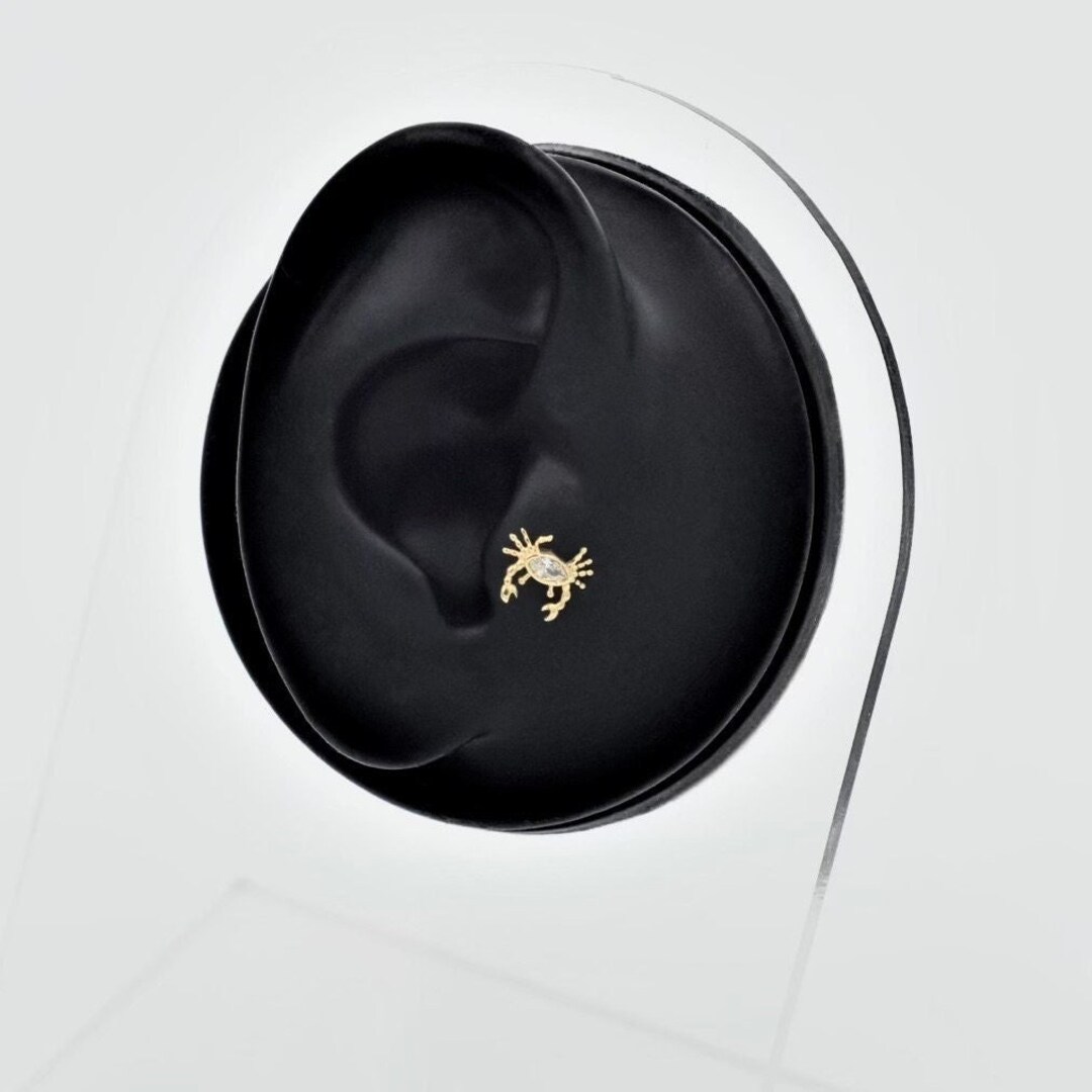 14K Gold Crab Helix Piercing, Minimalist Animal Gold Stud Earring, Gold ...
