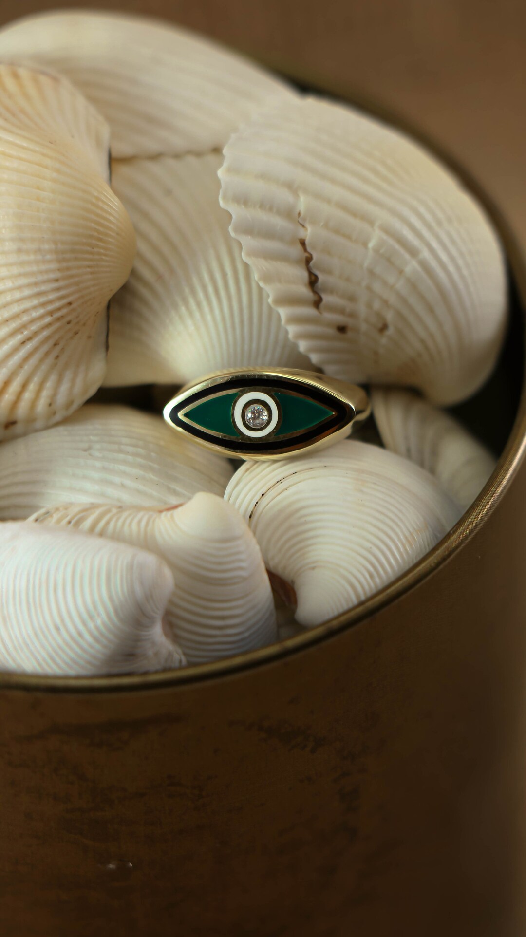 14K Gold Plate Evel Eye Ring | Natural Dark Green CZ Gemstones ...