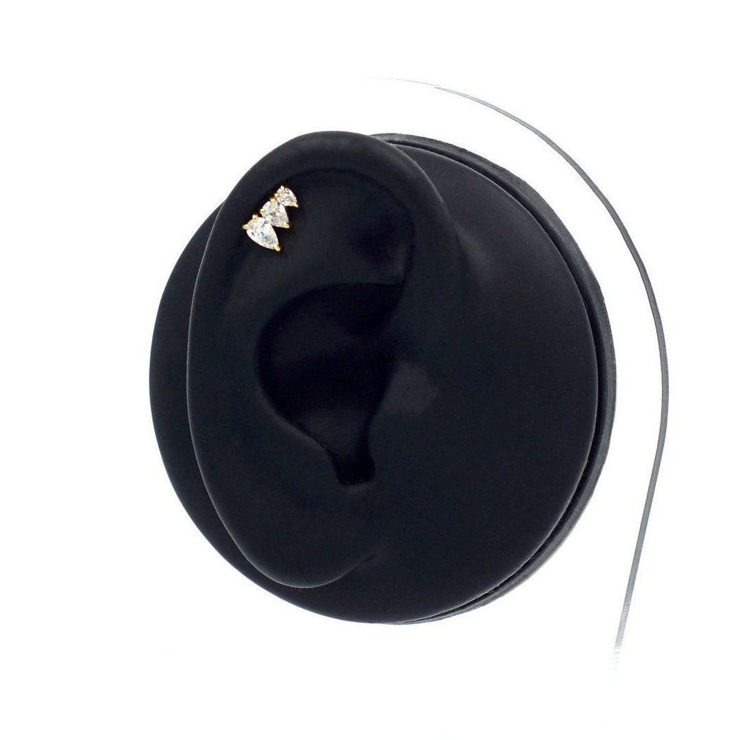 14K Gold Elegant Three Stone Helix Piercing, Solid Gold Cartilage ...