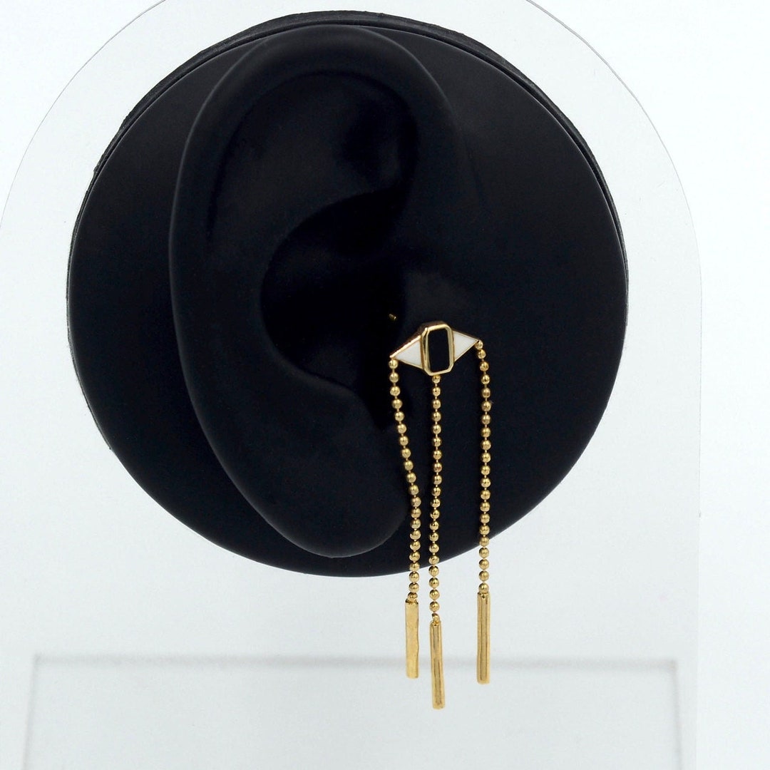 14K Gold Dangle Piercing Tragus Stud Earring, Gold Chain Helix Piercing ...