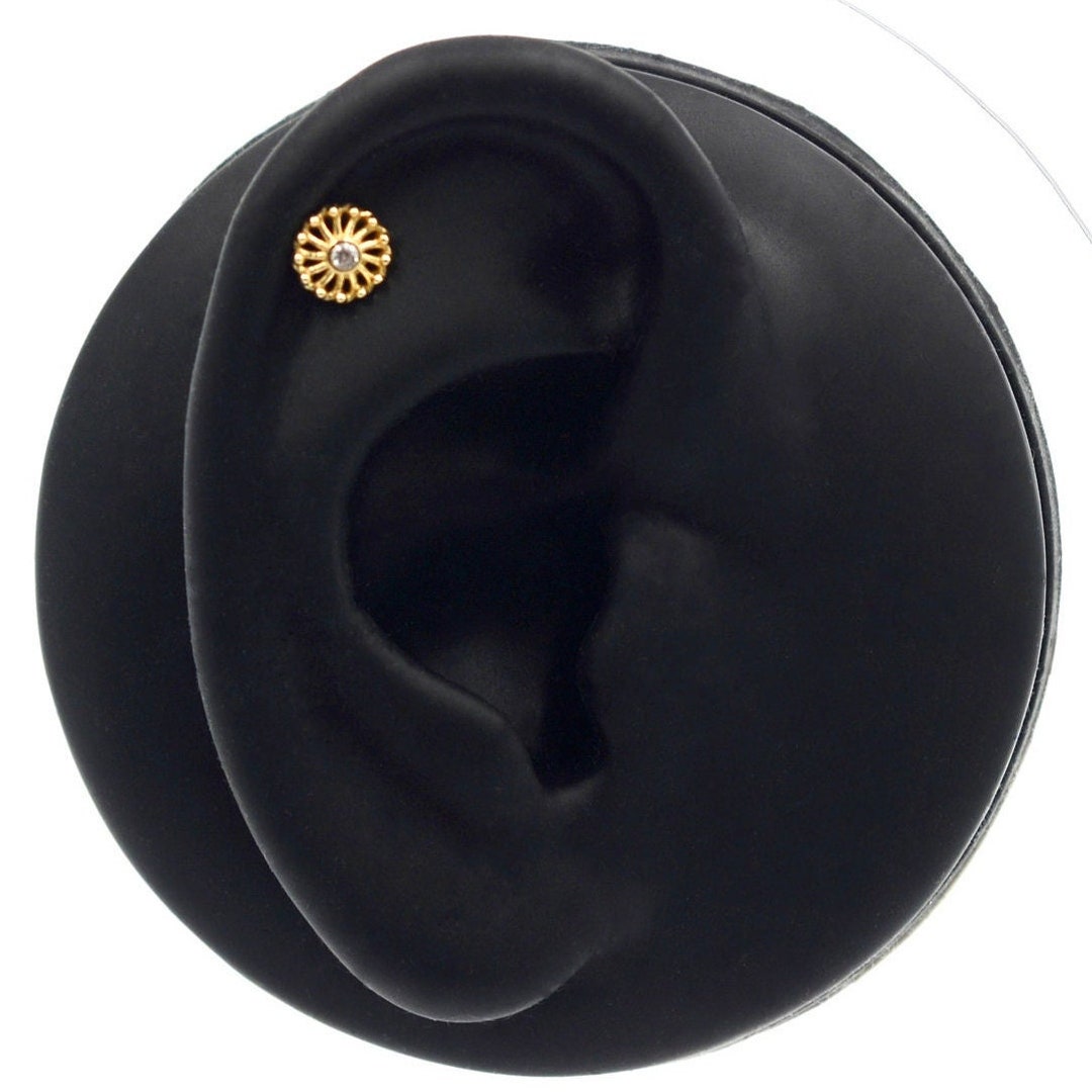 14K Solid Gold Sun Helix Piercing, Sun Gold Cartilage Piercing ...