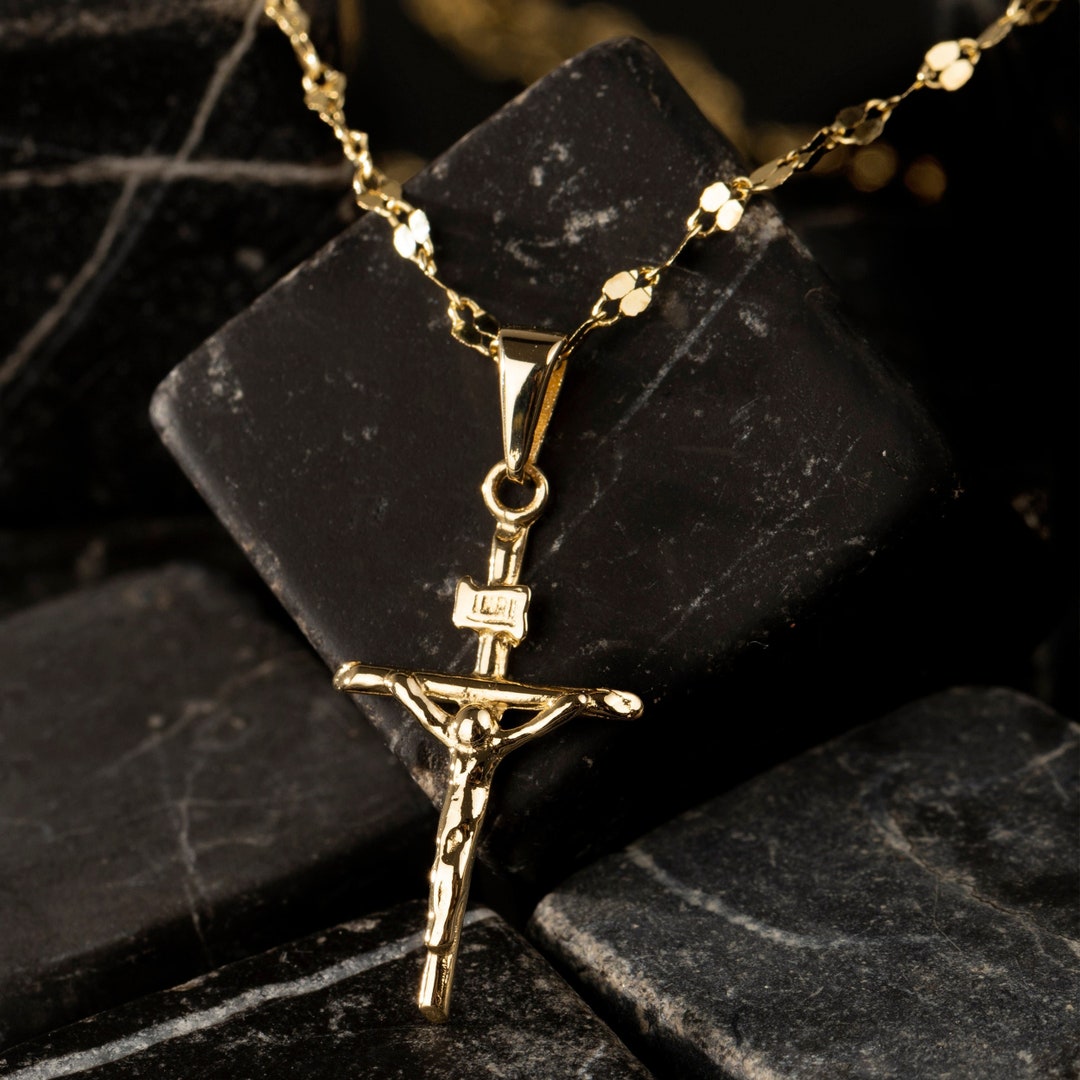 Gold Jesus Cross Necklace | Crucifix Pendant Religious Protection ...