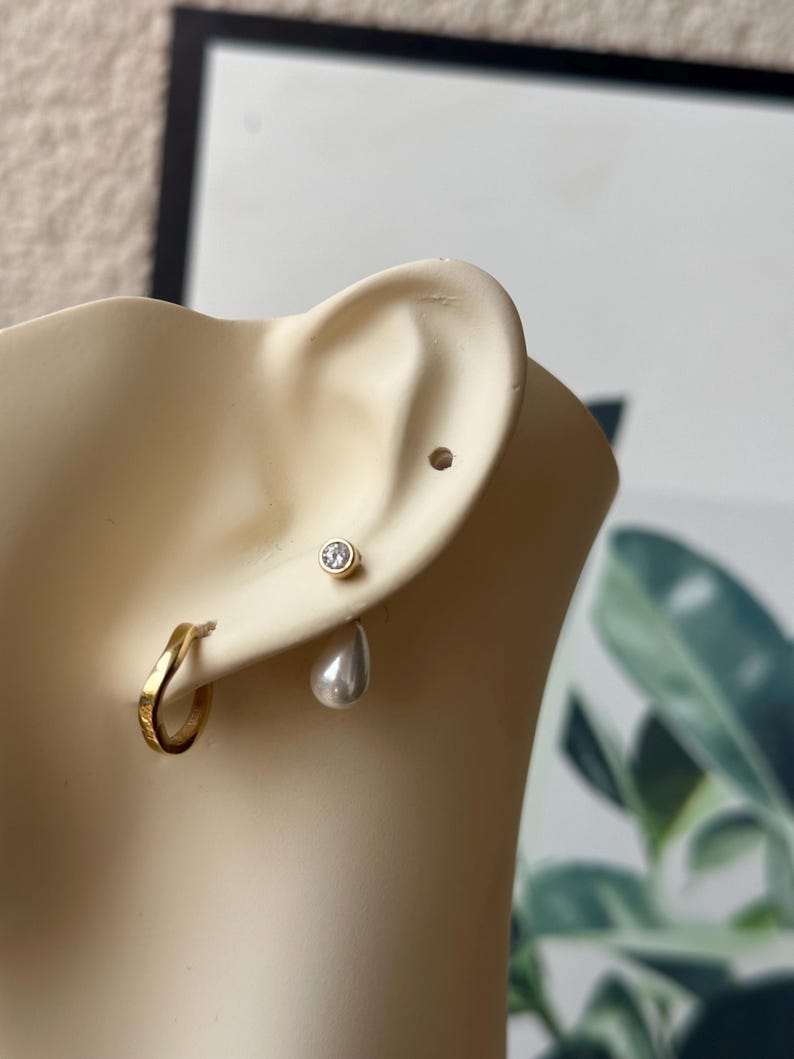 14k Solid Gold Elegant Pearl Drop Piercing, Helix Piercing, Handcrafted ...