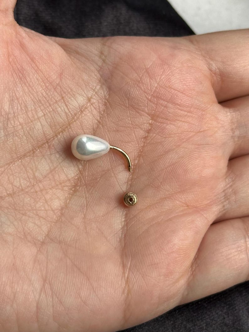 14k Solid Gold Elegant Pearl Drop Piercing, Helix Piercing, Handcrafted ...