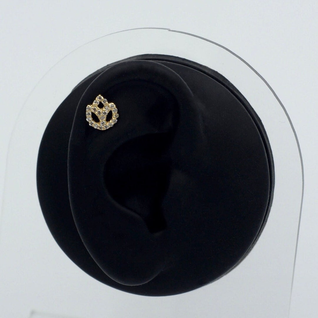 14K Solid Gold Flower Stud Stone Helix Piercing, Gold Cartilage ...