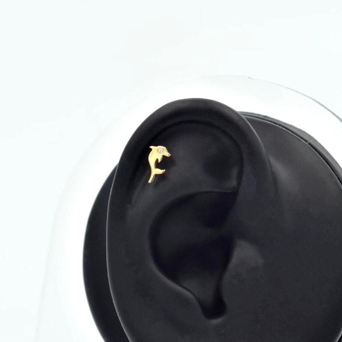 14K Solid Gold Dolphin Helix Piercing, Minimalist Animal Gold Tragus ...