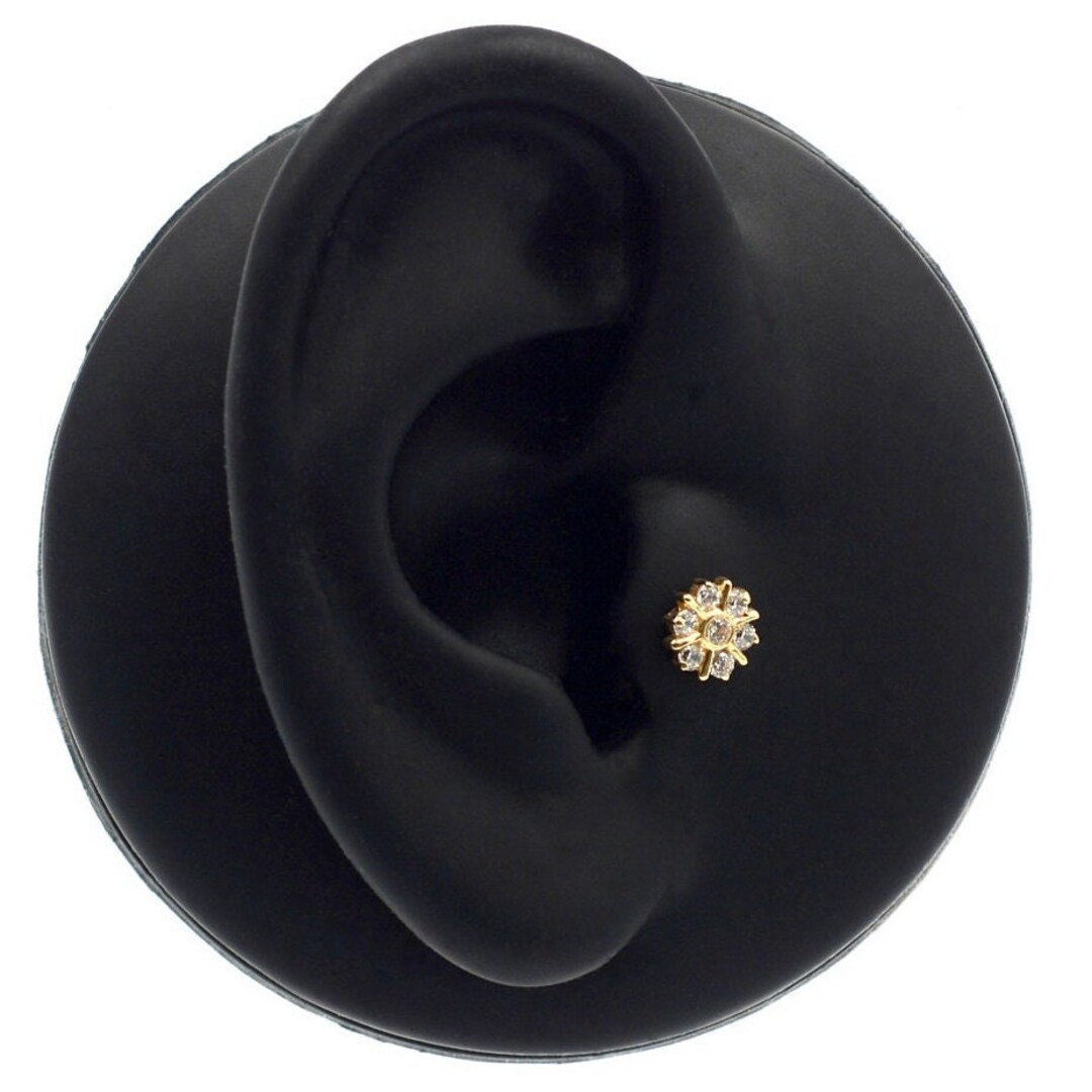 14K Solid Gold Flower Helix Piercing, Minimalist Flower Gold Earring ...