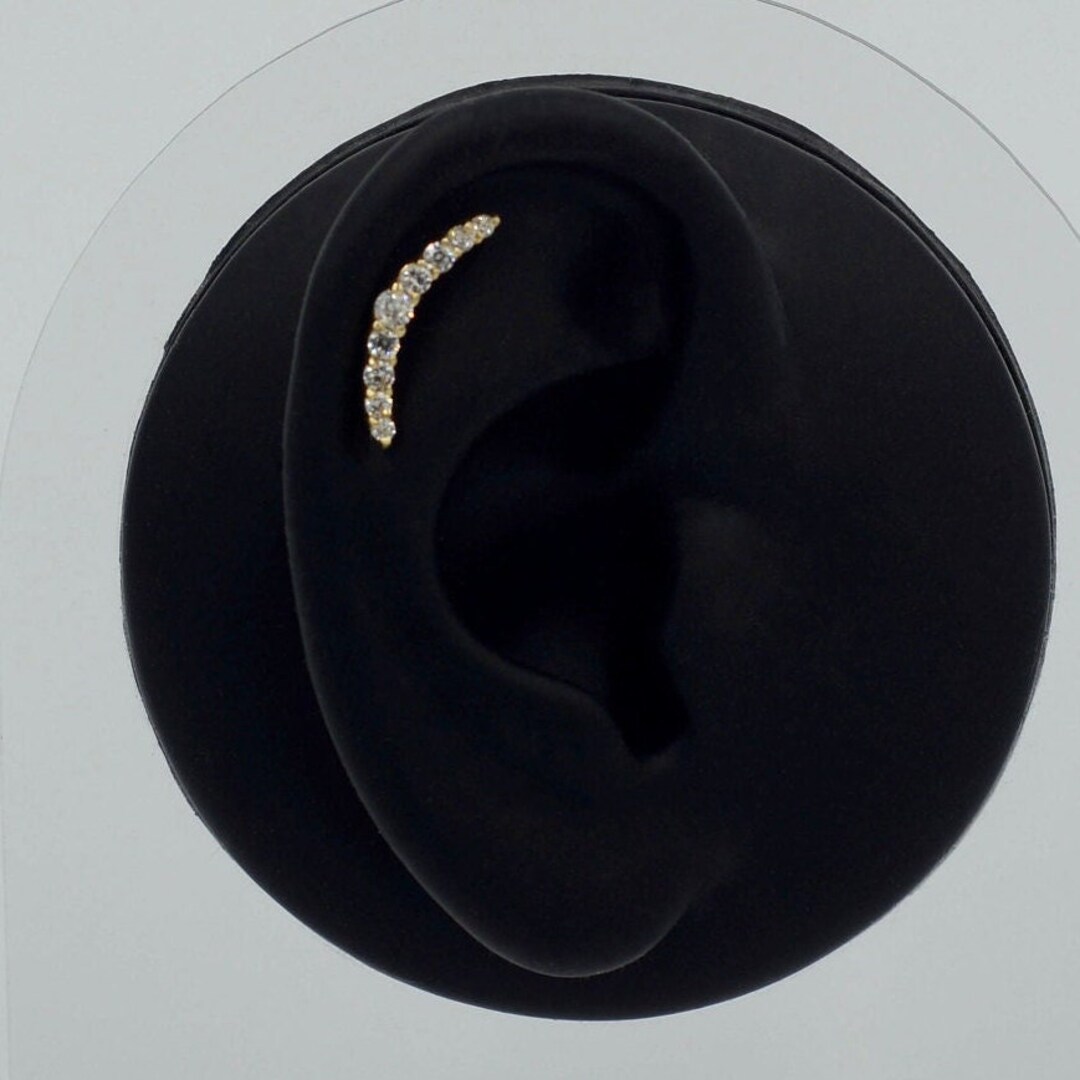 14K Solid Gold Curved Design Piercing, Minimalist Cartilage Daith Helix ...