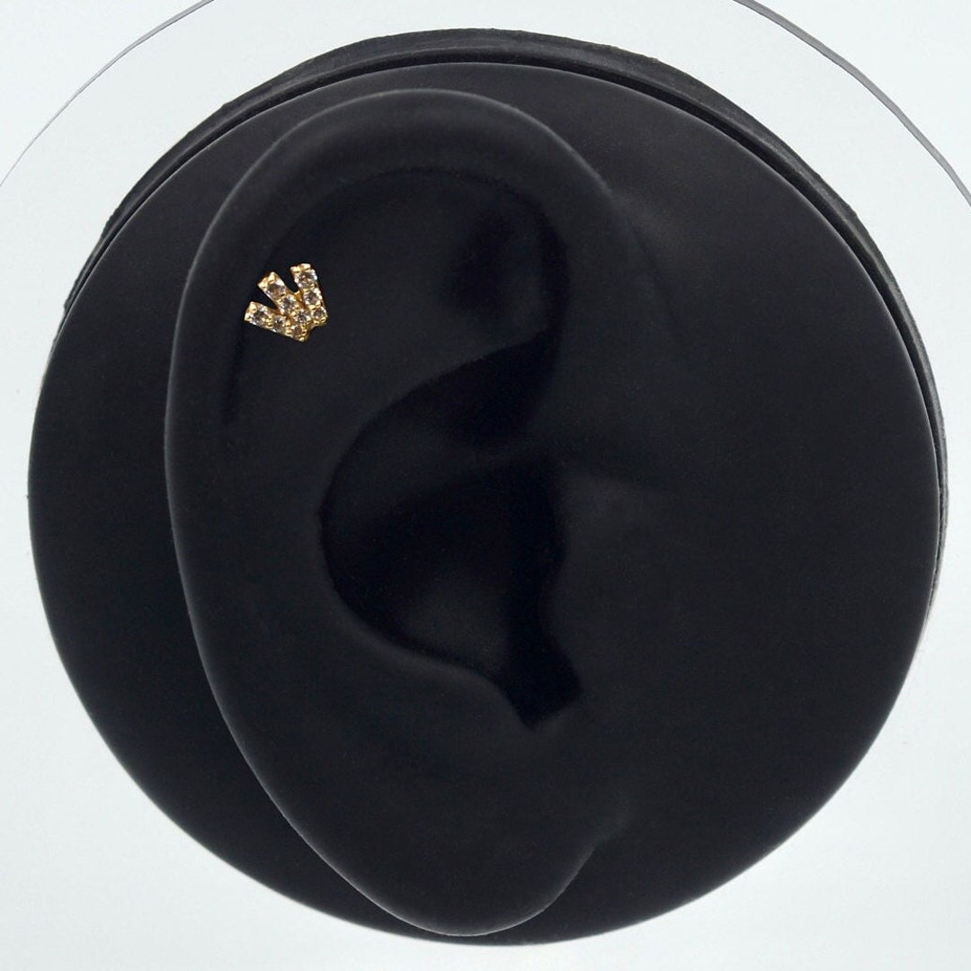 14K Gold Crown Helix Piercing, Multistone Cartilage Stud Earring, Gold ...