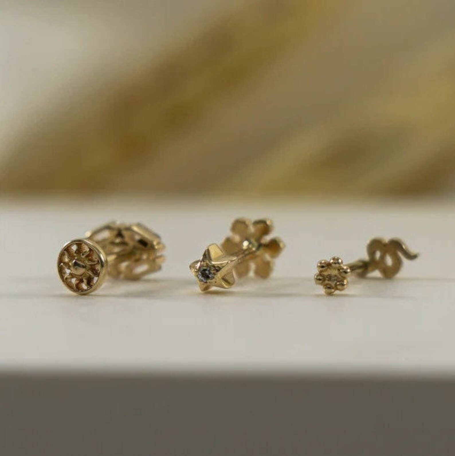 14K Solid Gold Dolphin Helix Piercing, Minimalist Animal Gold Tragus ...