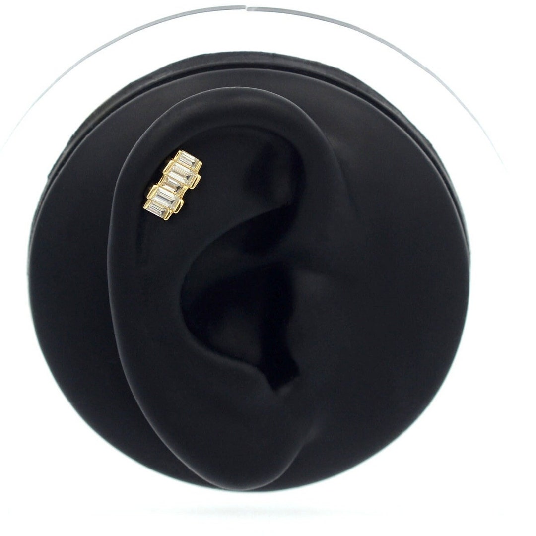 14K Solid Gold Five Stone Helix Piercing, Multi Stones Gold Stud ...