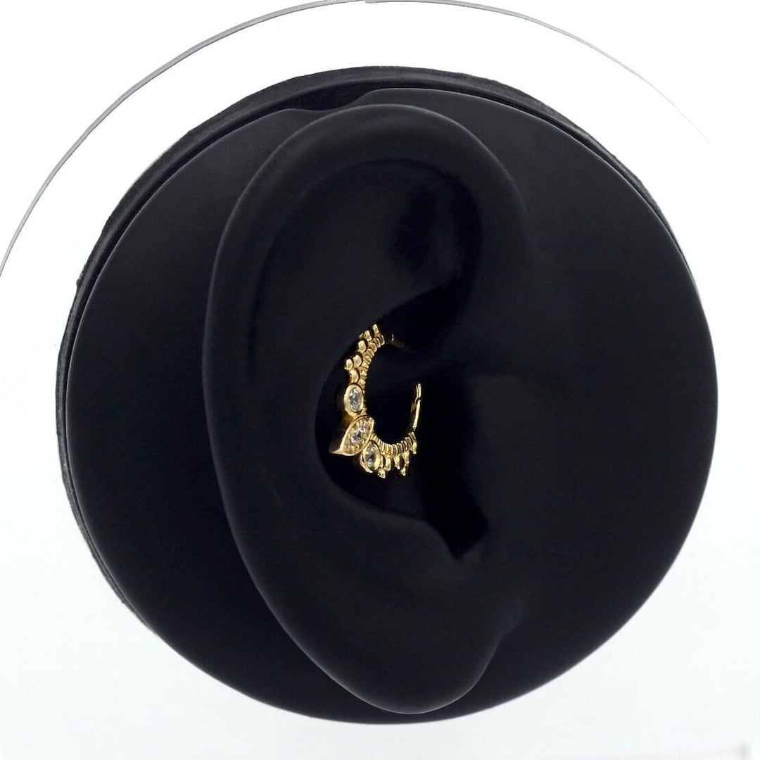 14K Solid Gold Hoop Conch Piercing, Minimalist Hoops Gold Tragus ...