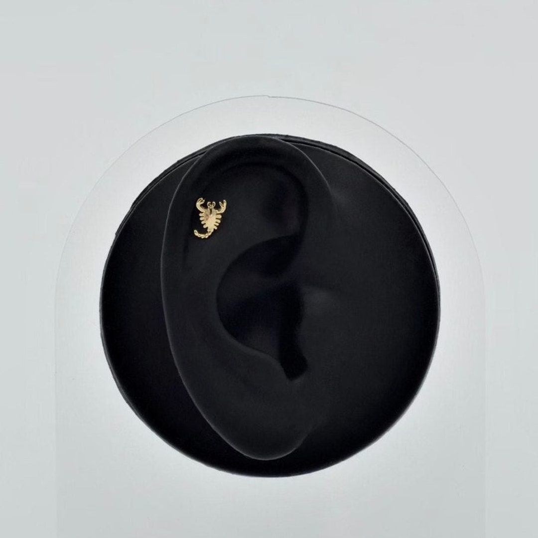 14K Gold Scorpion Tragus Piercing, Gold Minimalist Animal Stud Earring ...