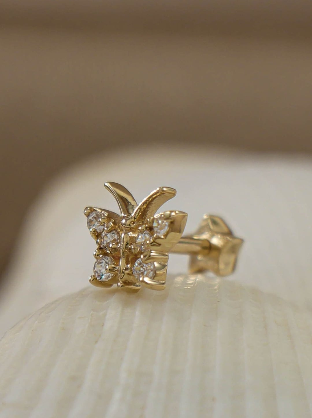 Gold Minimalist Pave Butterfly Earrings Gifts for Her, Butterfly Labret ...