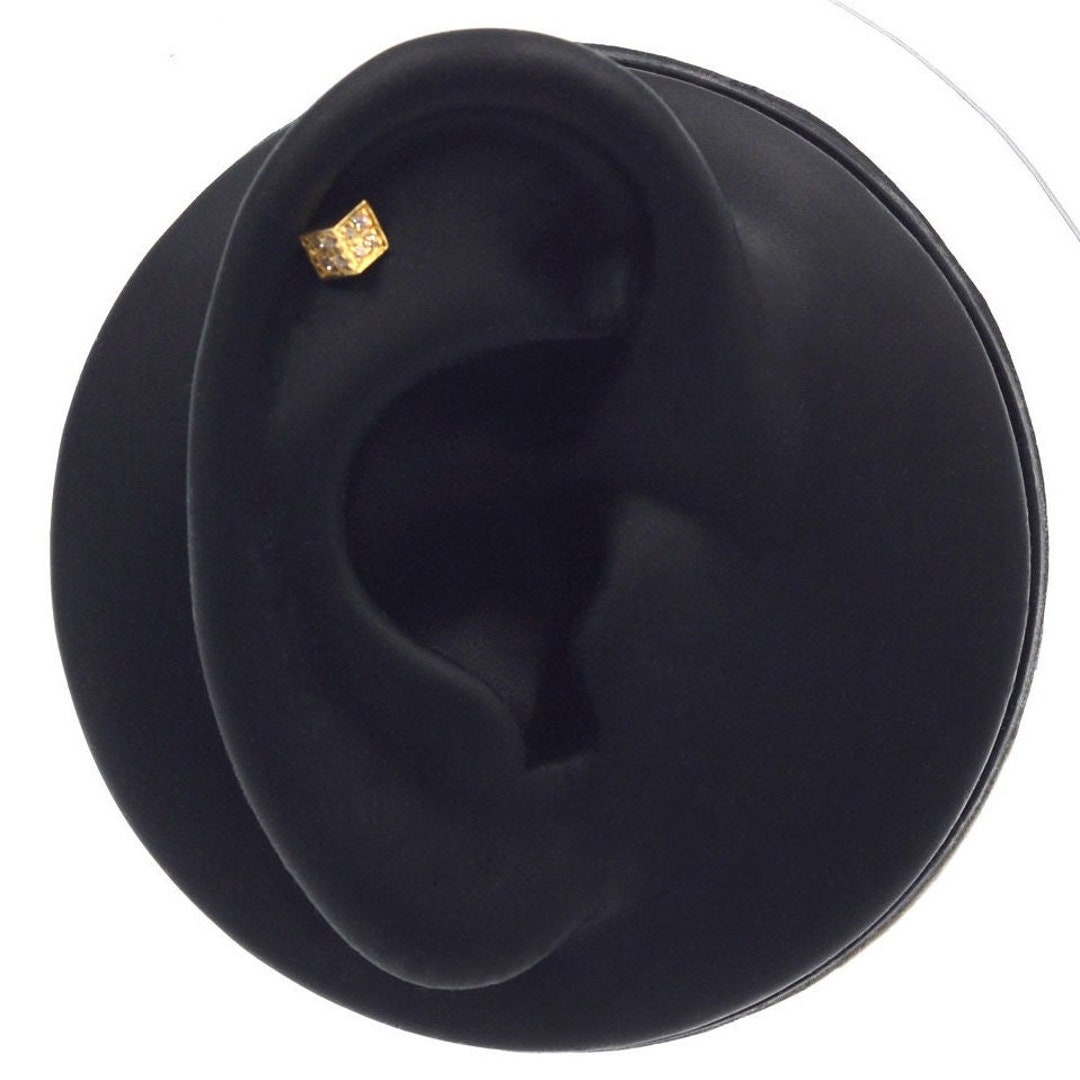 14K Gold Square Shaped Helix Piercing, Specia Design Gold Tragus ...